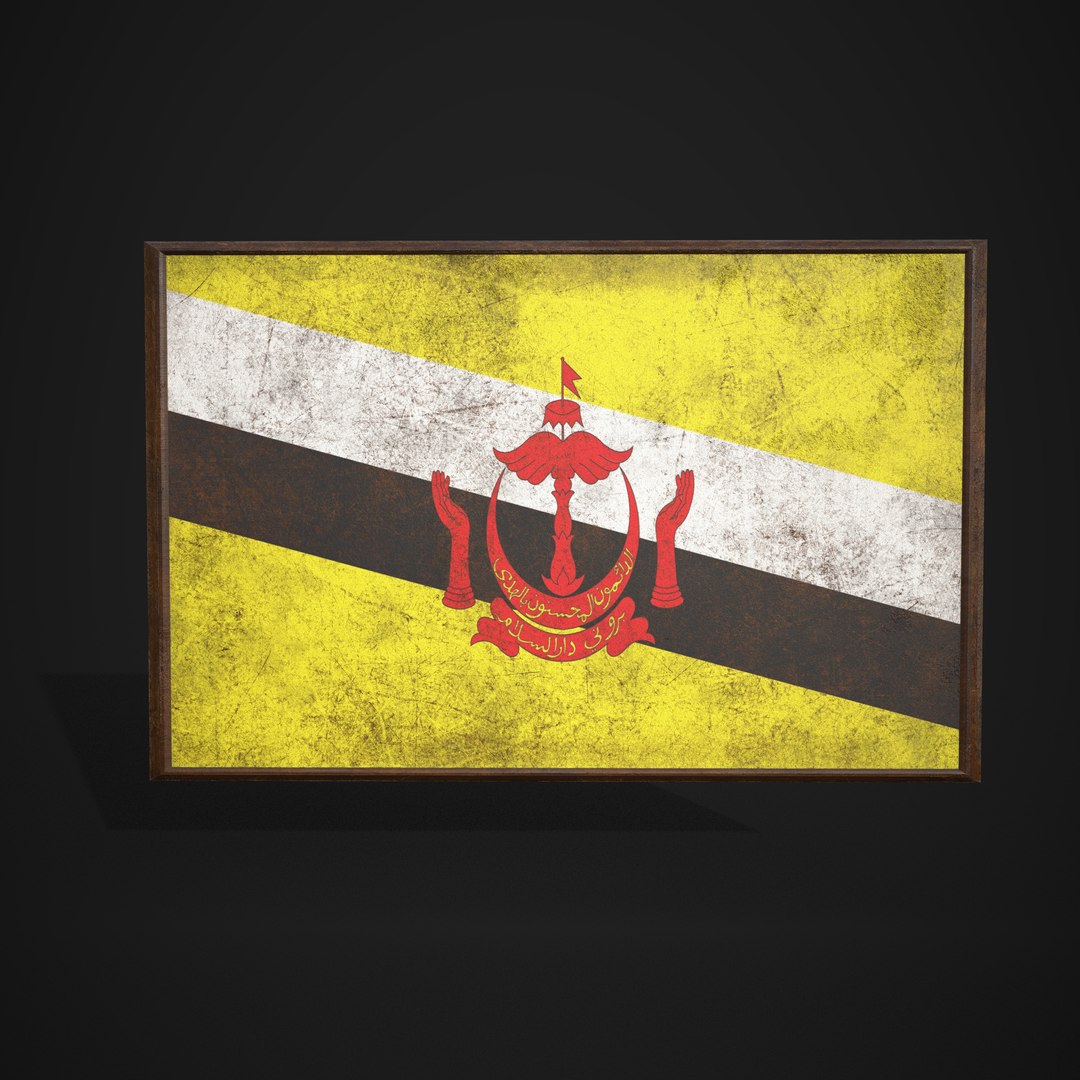 Old Picture Frame With Brunei Flag - Game Ready PBR Low-poly 3D Model ...