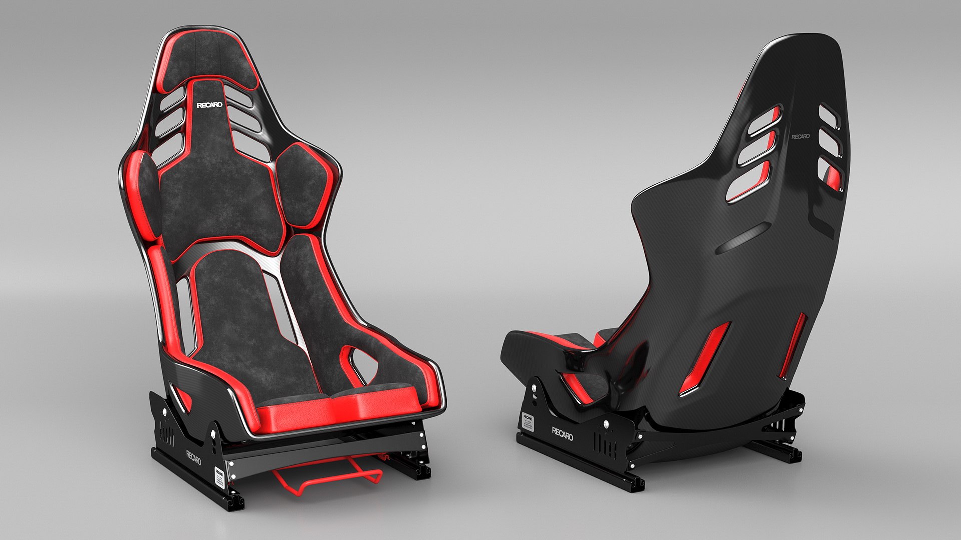 3D Model RECARO Podium CF Red Racing Seat With Sliding Mount ...