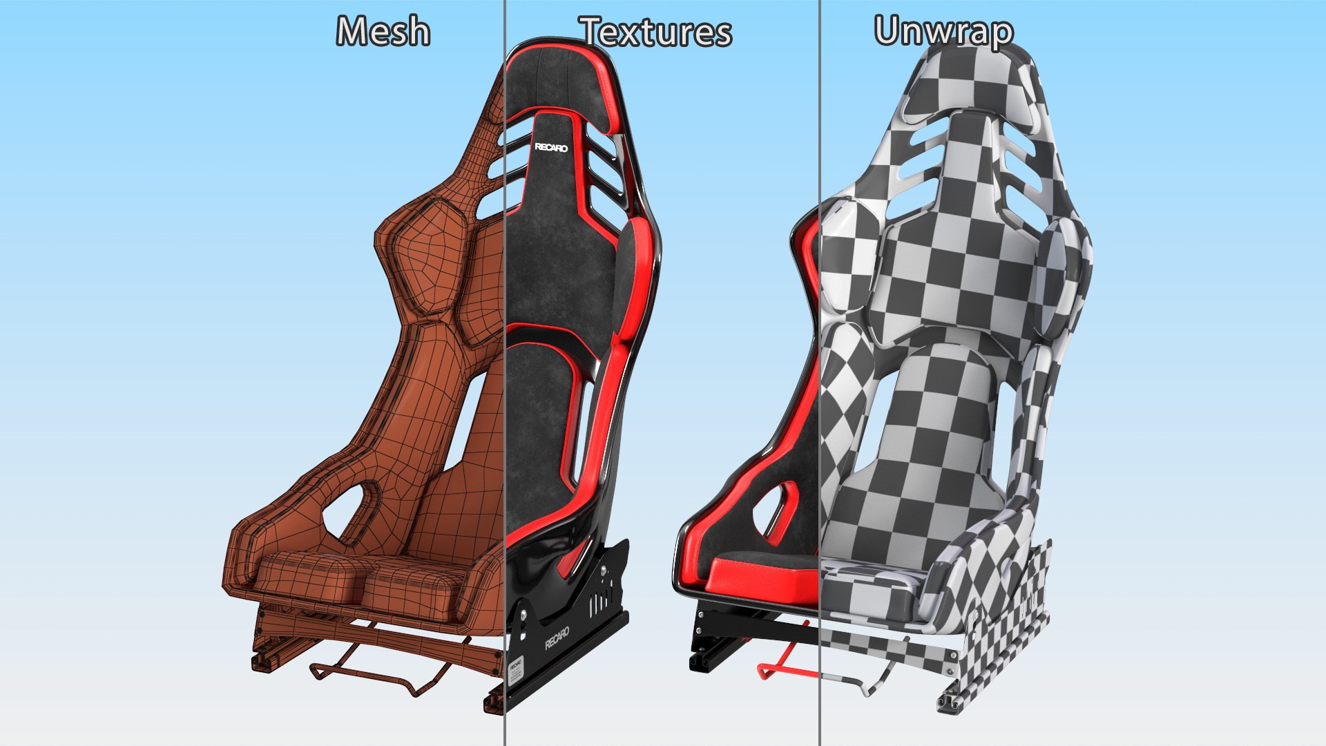 3D model RECARO Podium CF Red Racing Seat with Sliding Mount ...