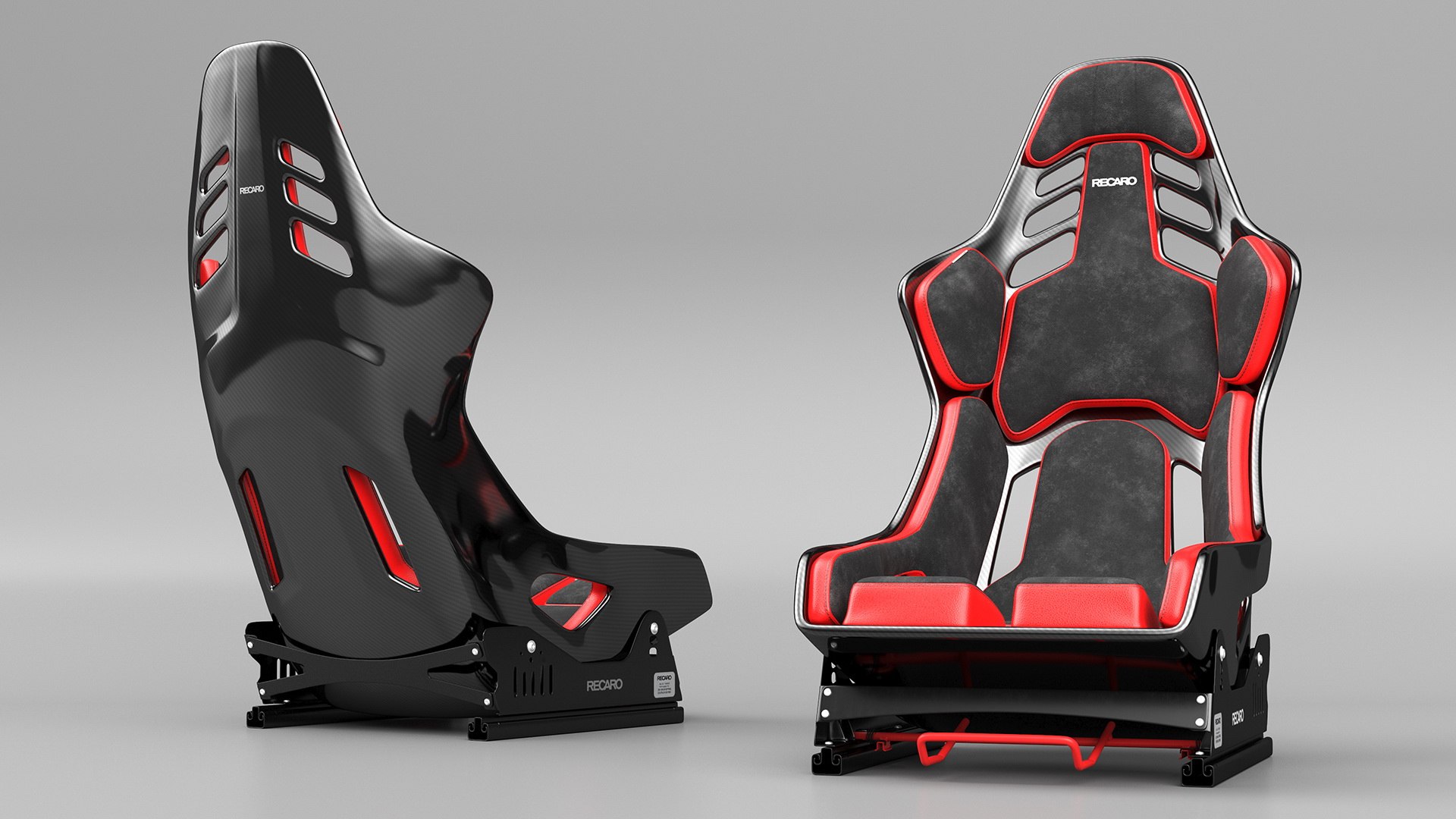 3D model RECARO Podium CF Red Racing Seat with Sliding Mount ...