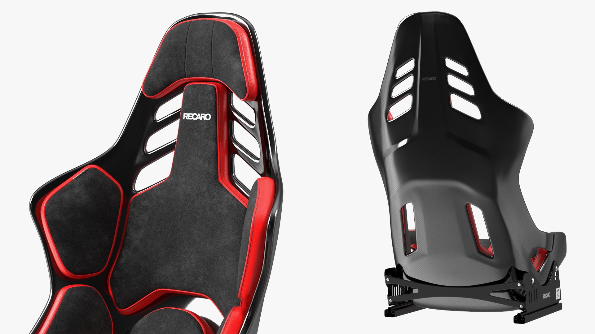 3D model RECARO Podium CF Red Racing Seat with Sliding Mount ...