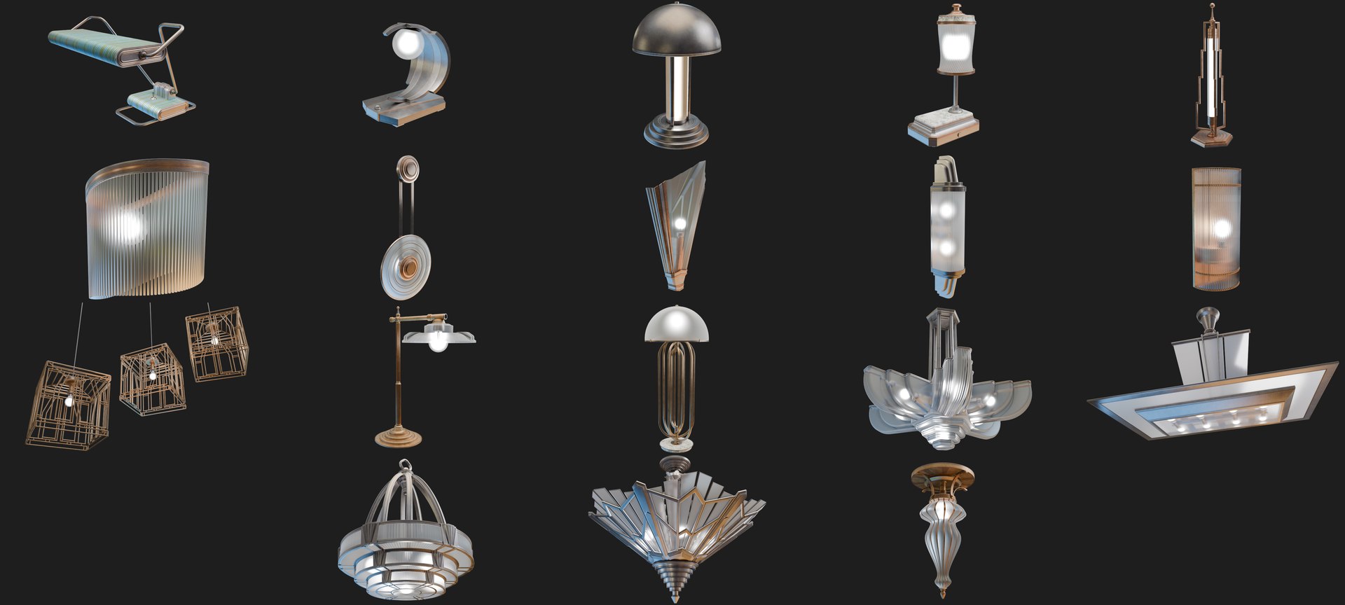 Art Deco Lamps - 3D Asset Pack 3D Model - TurboSquid 2217881