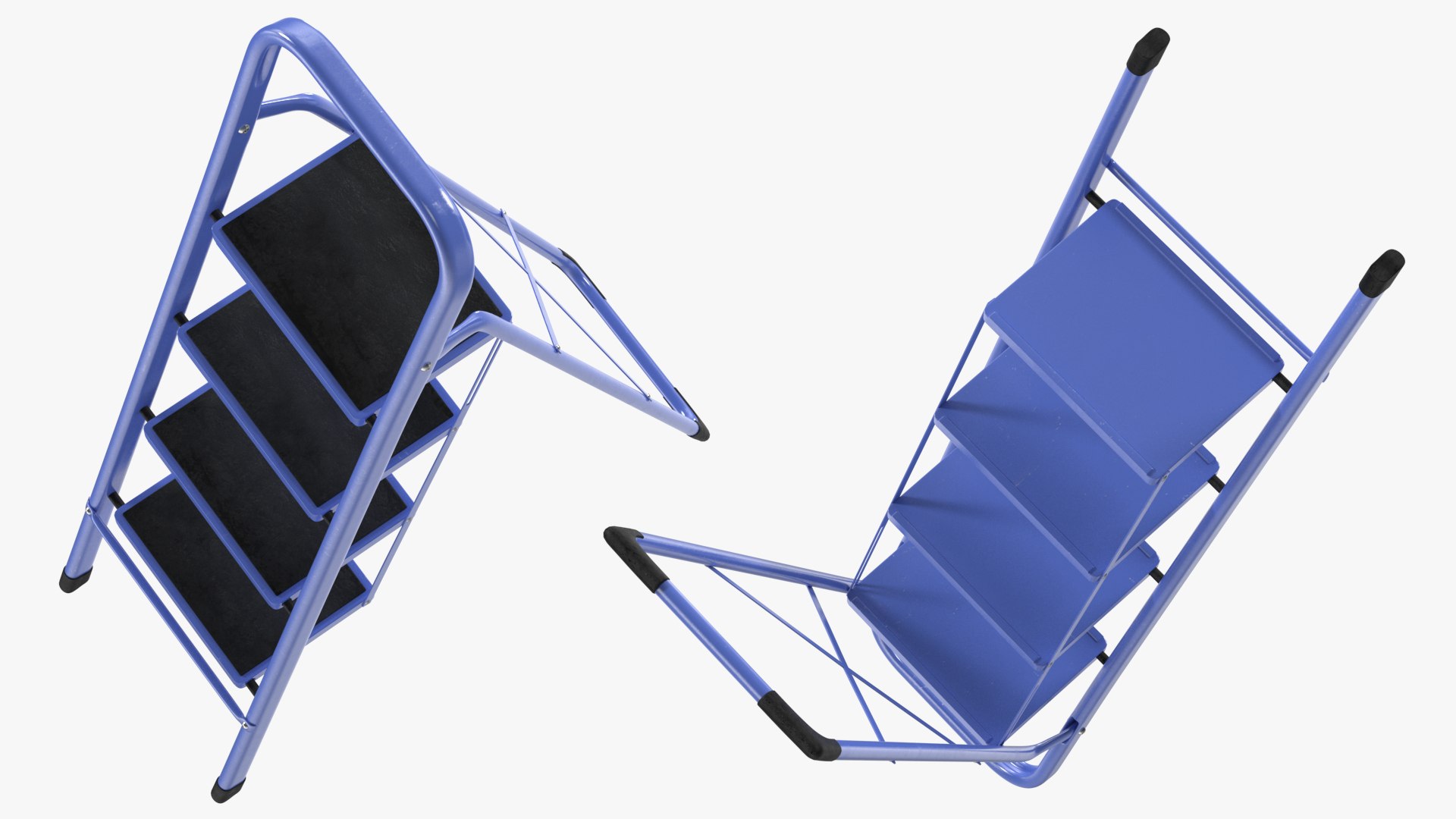 Blue Steel Folding Ladder with 4 Anti Skid Steps Rigged 3D model ...