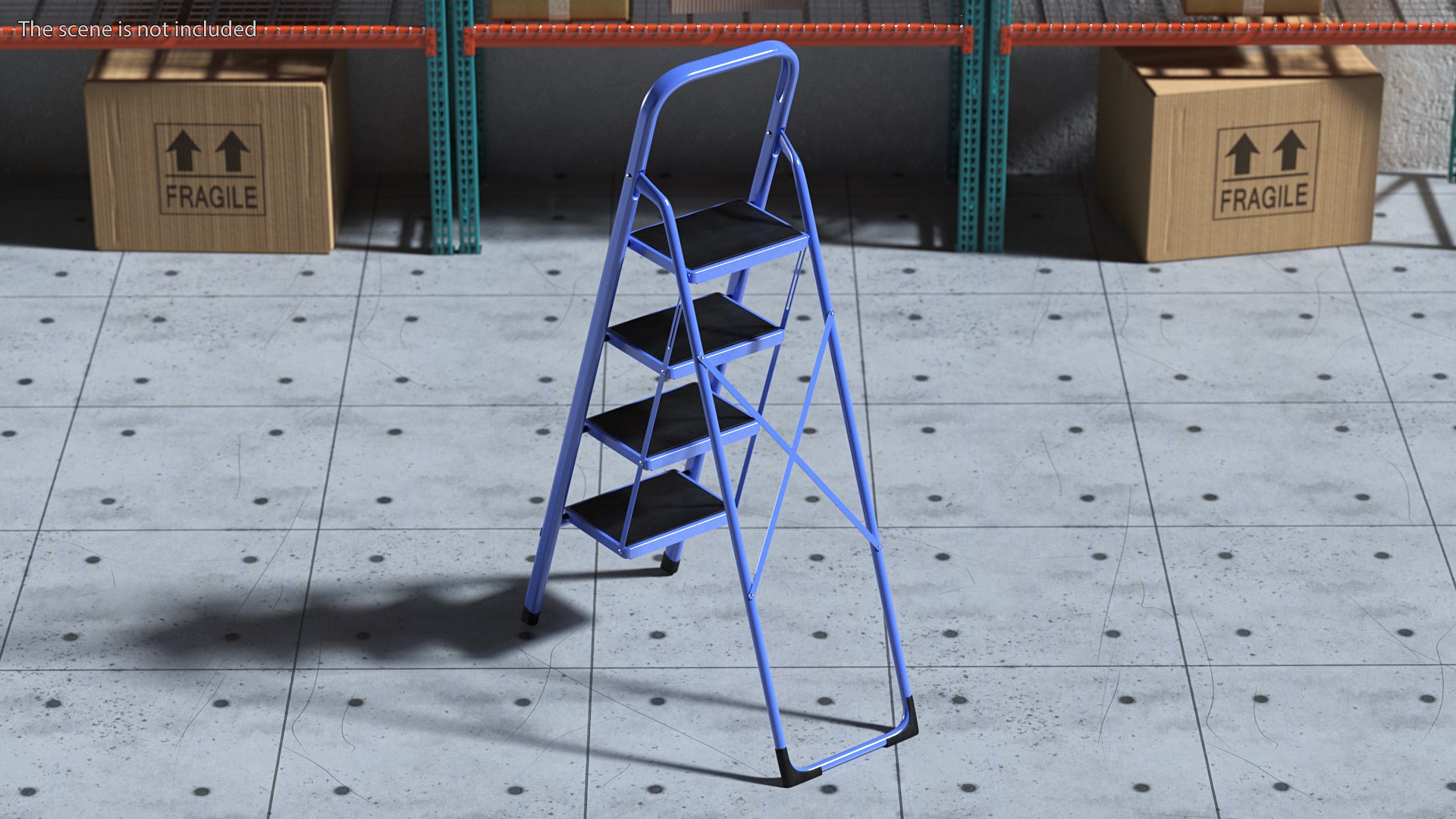 Blue Steel Folding Ladder with 4 Anti Skid Steps Rigged 3D model ...