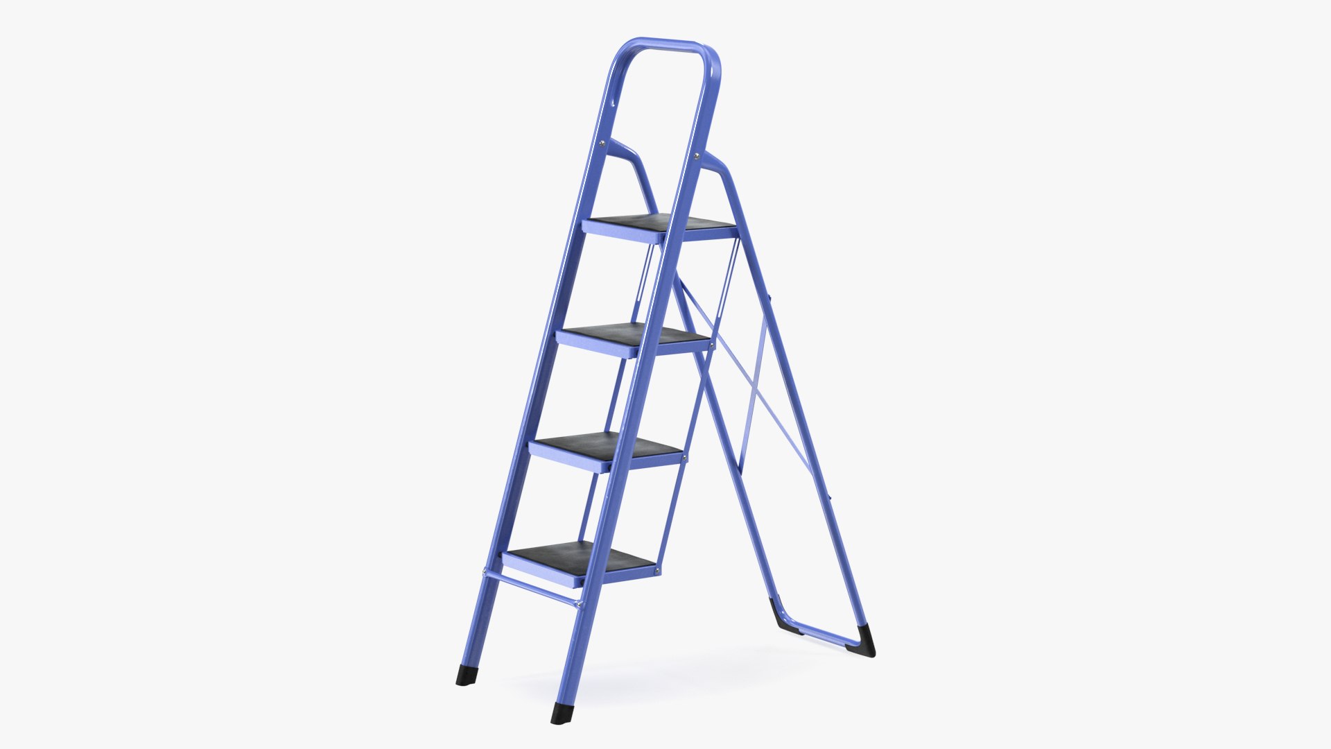Blue Steel Folding Ladder with 4 Anti Skid Steps Rigged 3D model ...