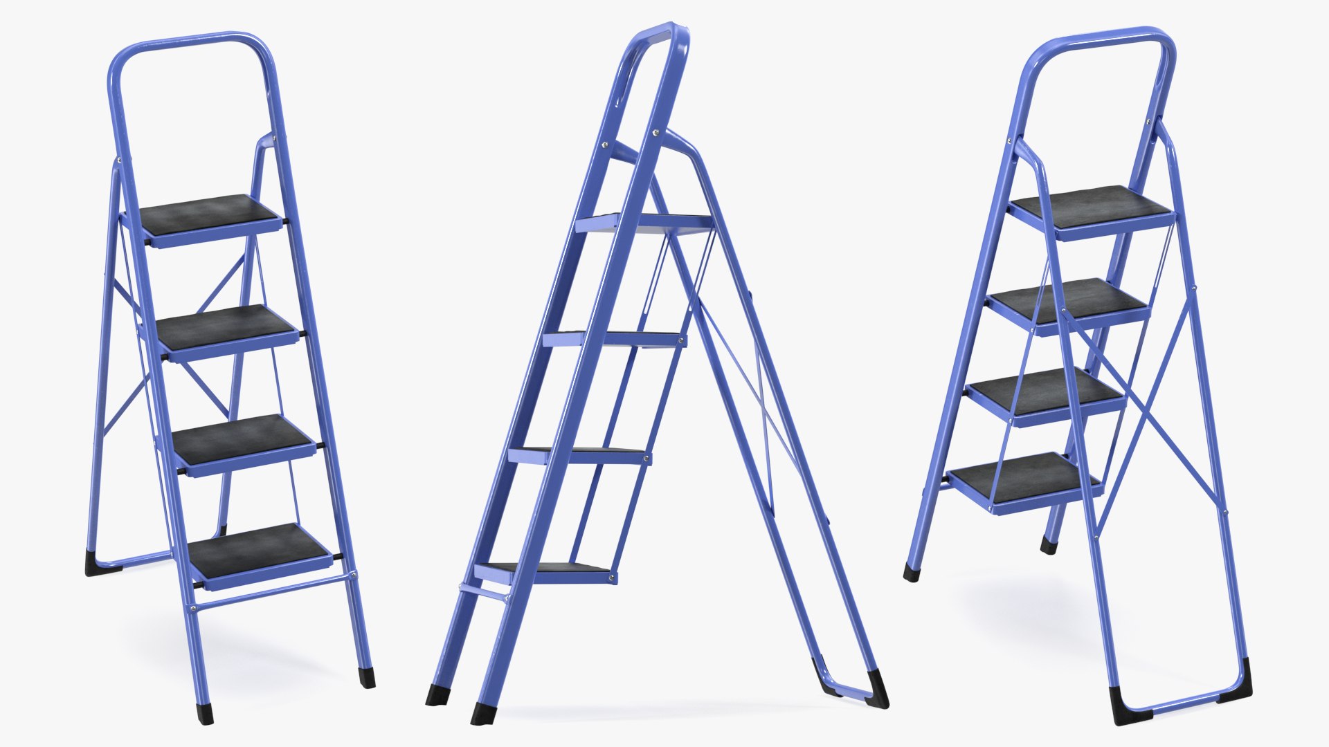 Blue Steel Folding Ladder with 4 Anti Skid Steps Rigged 3D model ...