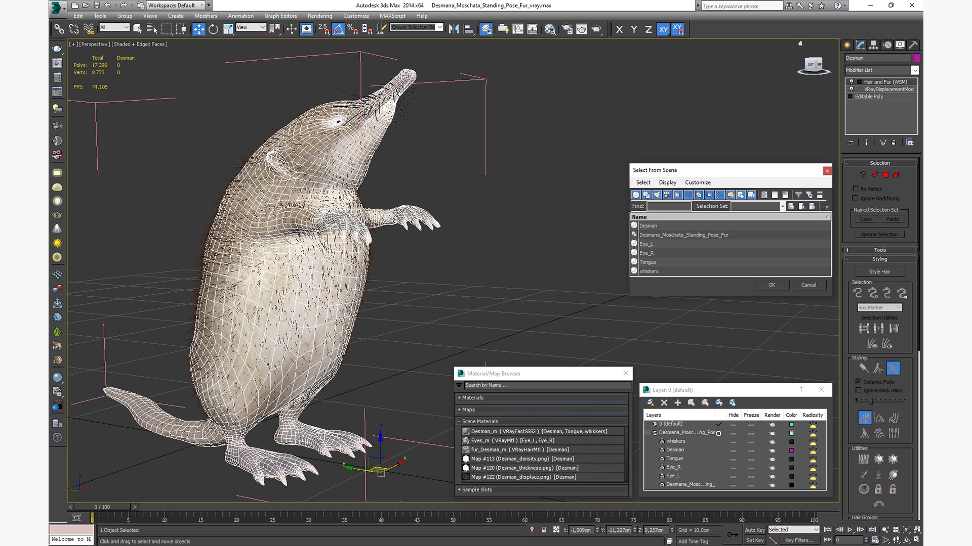 Desmana Moschata Standing Pose Fur 3D Model - TurboSquid 2186337