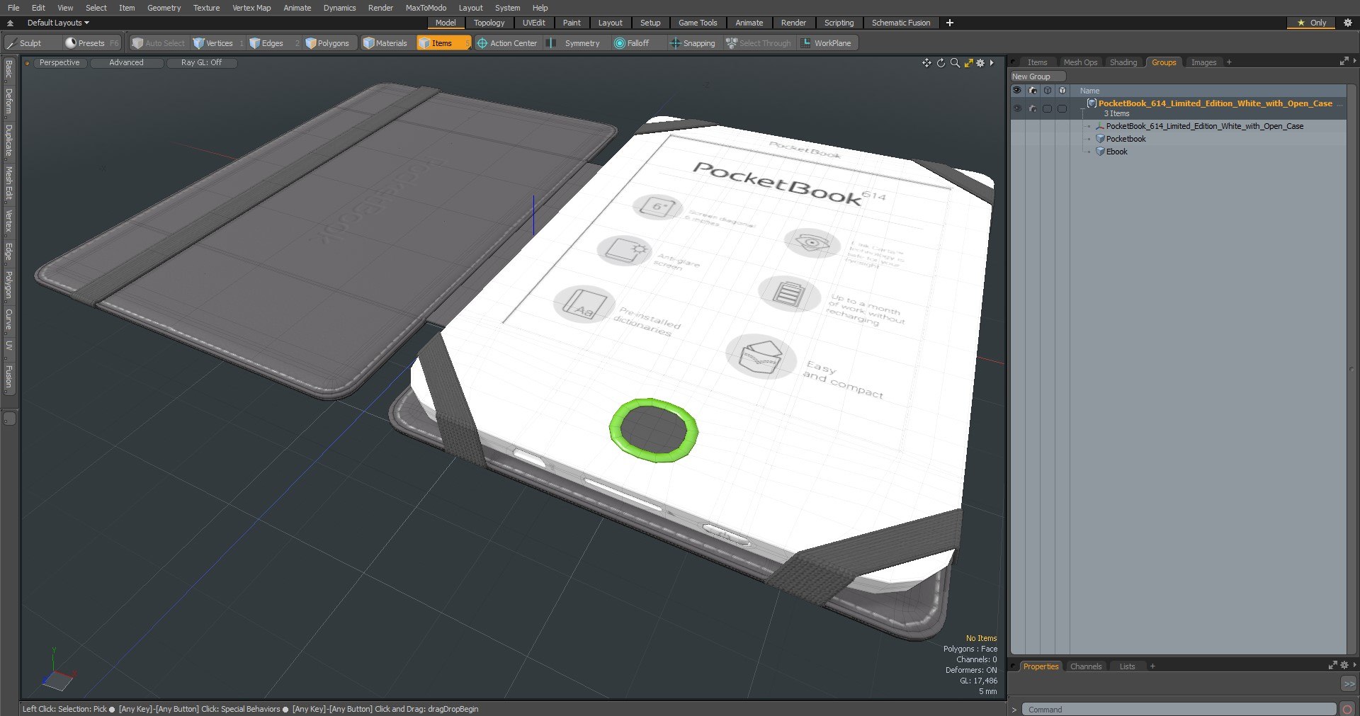PocketBook 614 Limited Edition White With Open Case 3D Model ...