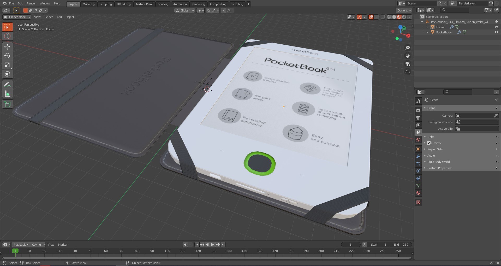 PocketBook 614 Limited Edition White With Open Case 3D Model ...