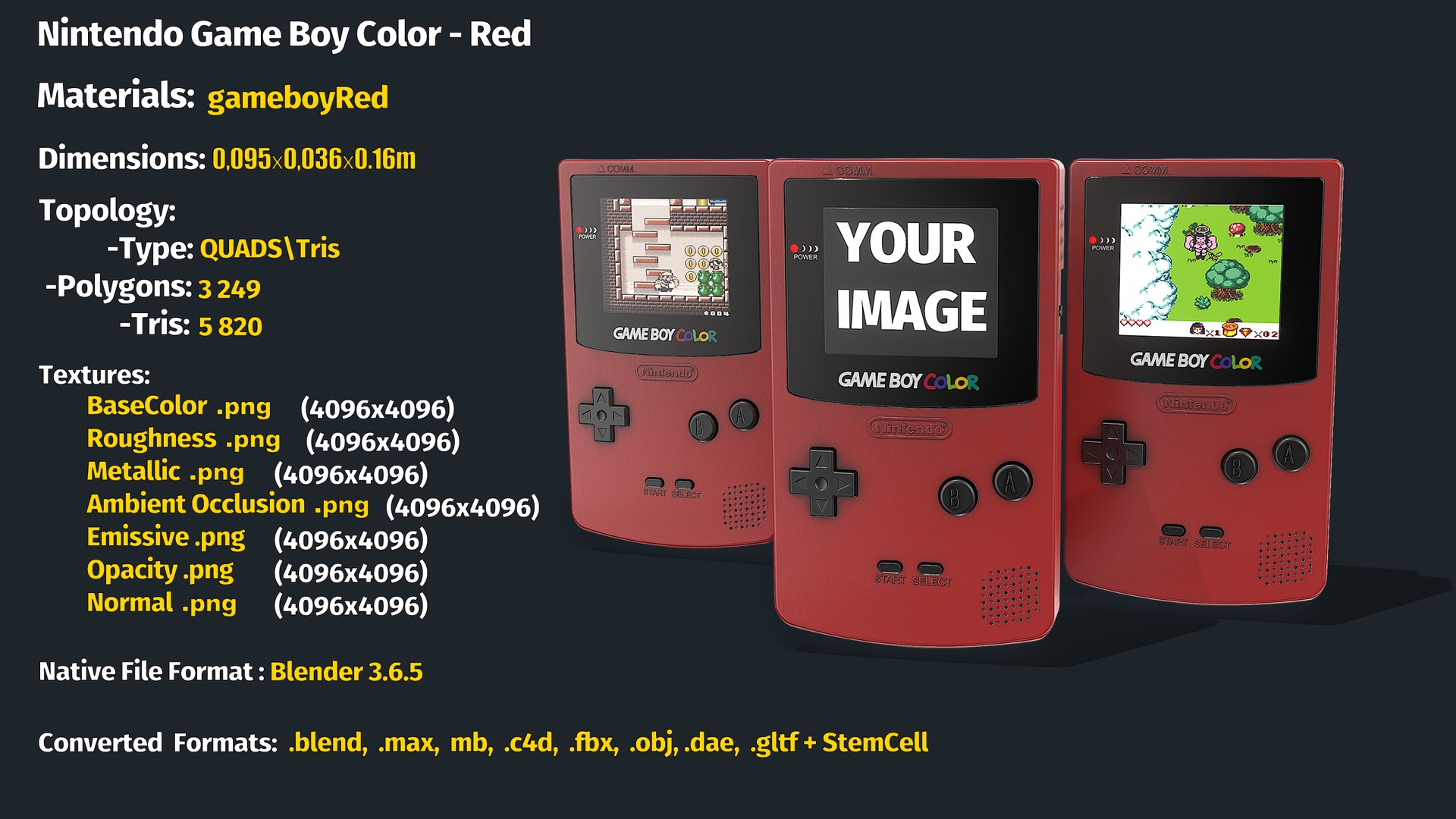 3D Nintendo Game Boy Color - Red - TurboSquid 2167376