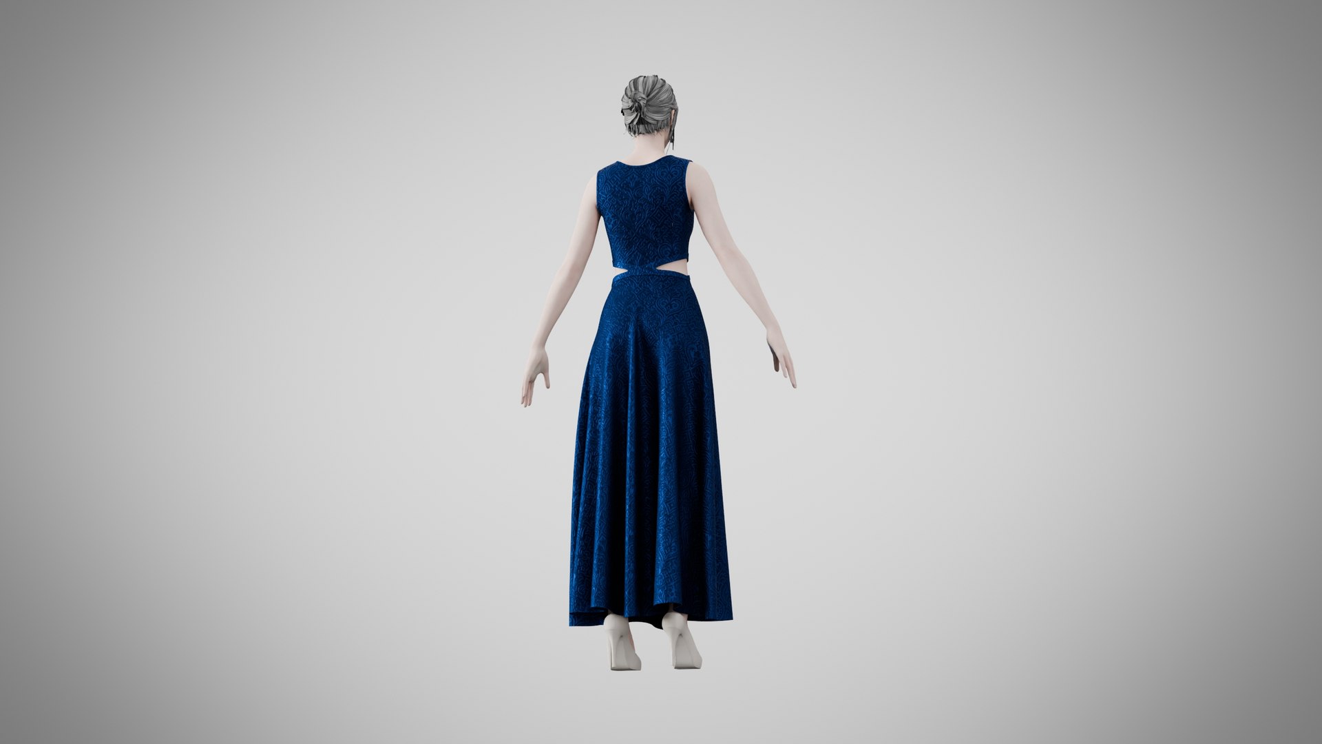 3D Dress 31 Indigo Velvet With Design Model - TurboSquid 2496564