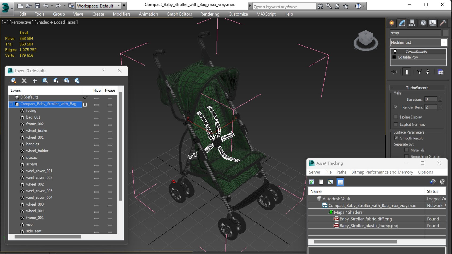 3D Model Compact Baby Stroller With Bag - TurboSquid 2144502