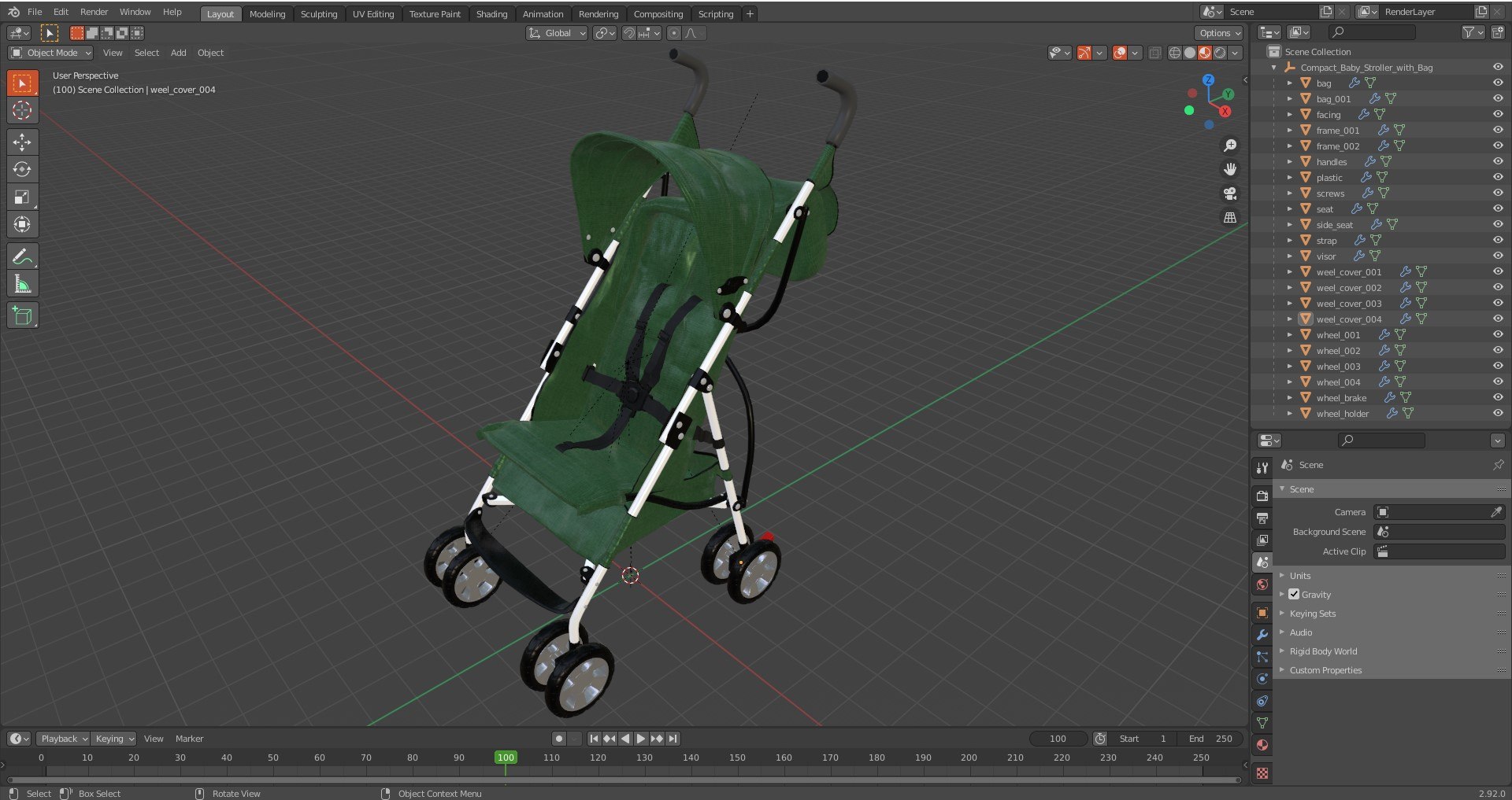 3D Model Compact Baby Stroller With Bag - TurboSquid 2144502