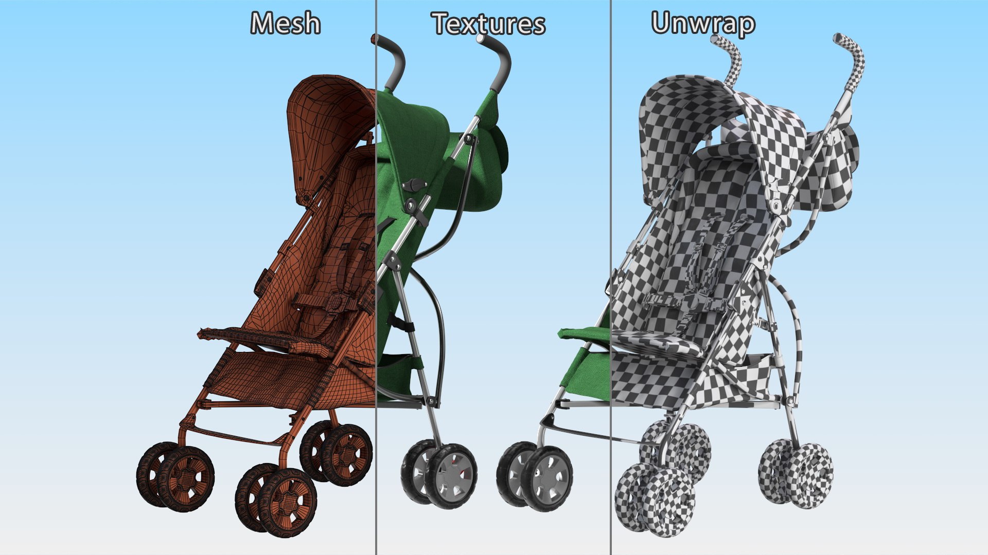 3D Model Compact Baby Stroller With Bag - TurboSquid 2144502