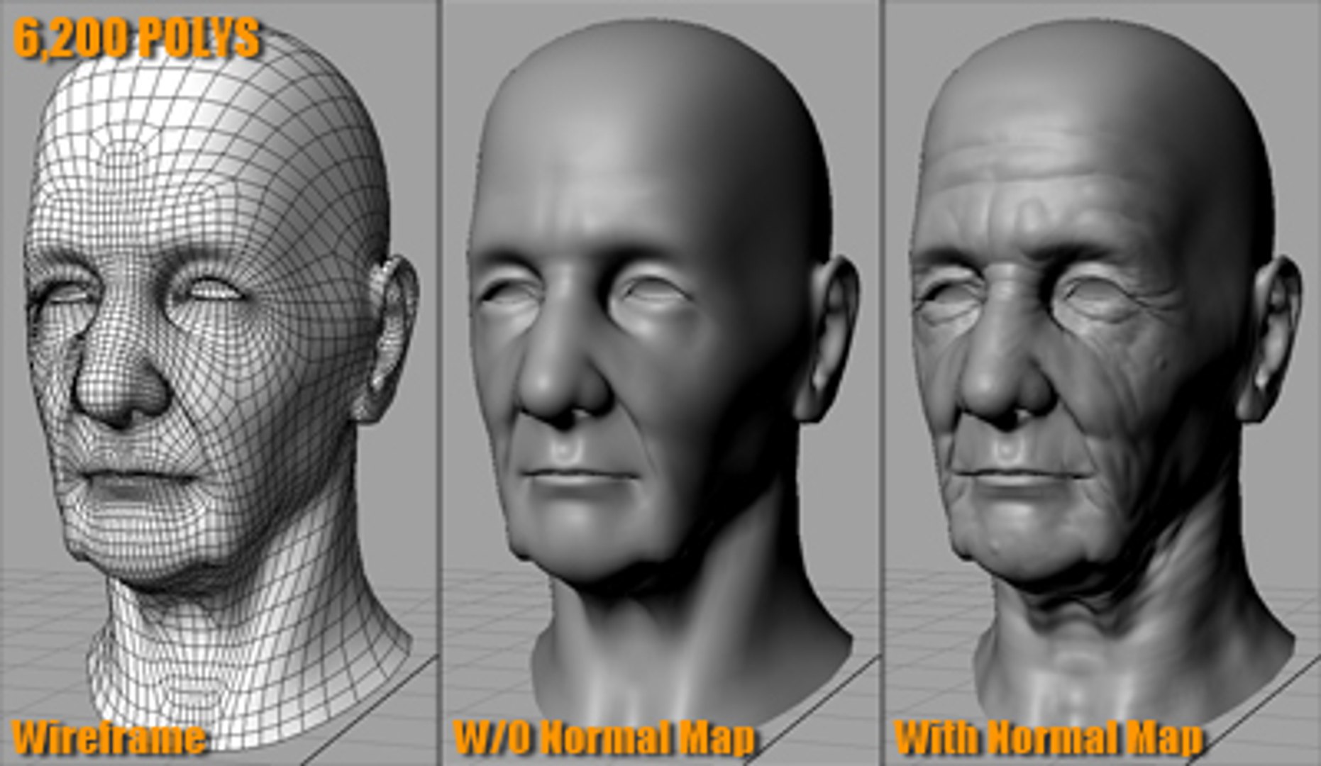 3d head old man polygons