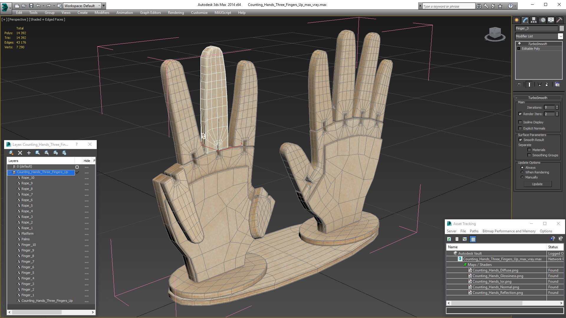 Counting Hands Three Fingers Up 3D - TurboSquid 1818367