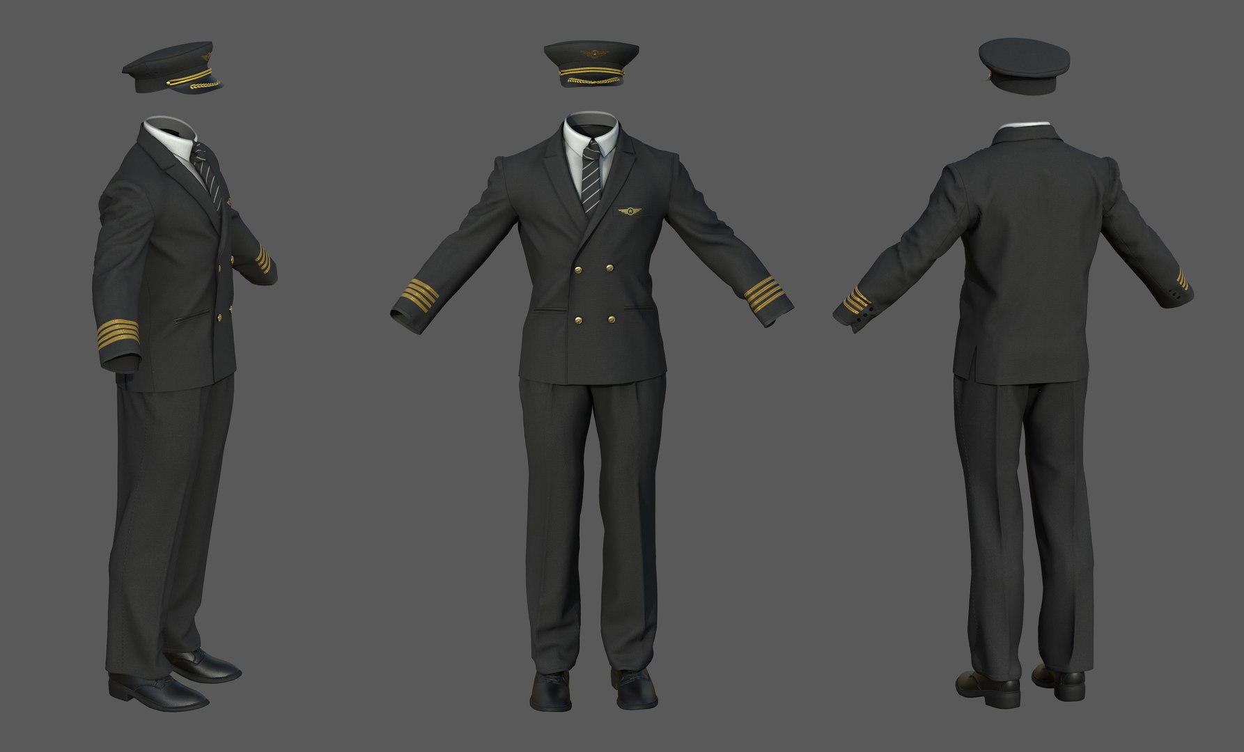 3D Airline Pilot Uniform Model - TurboSquid 2156405