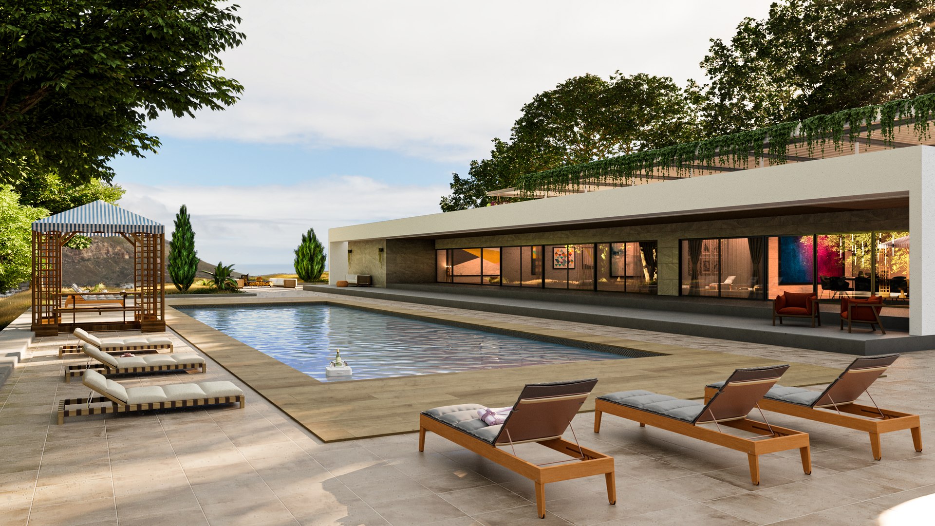 Luxury Poolside Villa Exterior Scene 3D Model - TurboSquid 2411784