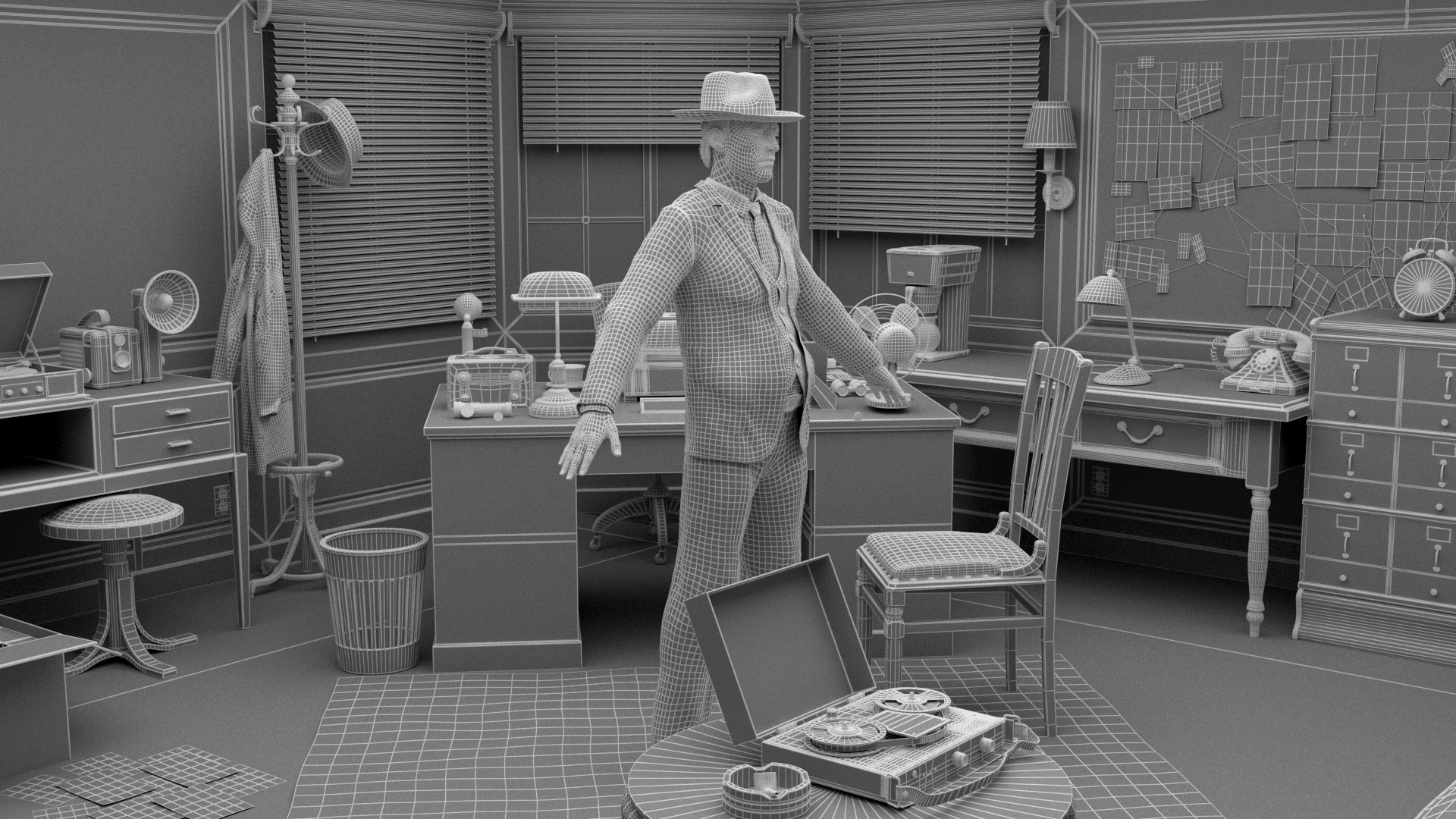 3D Detective Room With Rigged Figure Model - TurboSquid 2195371