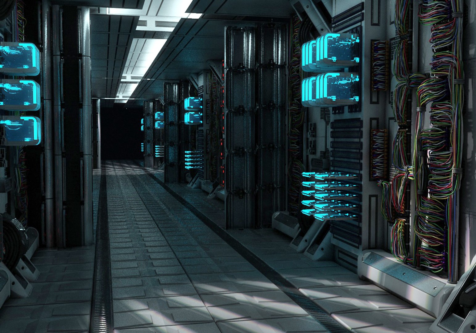 3d model server room corridor