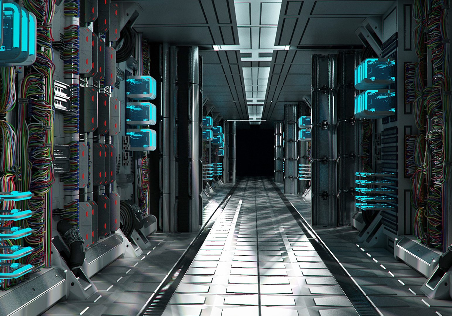 3d model server room corridor
