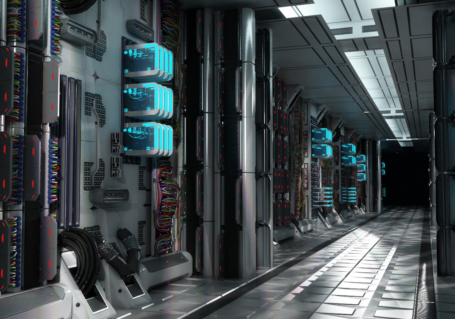 3d model server room corridor