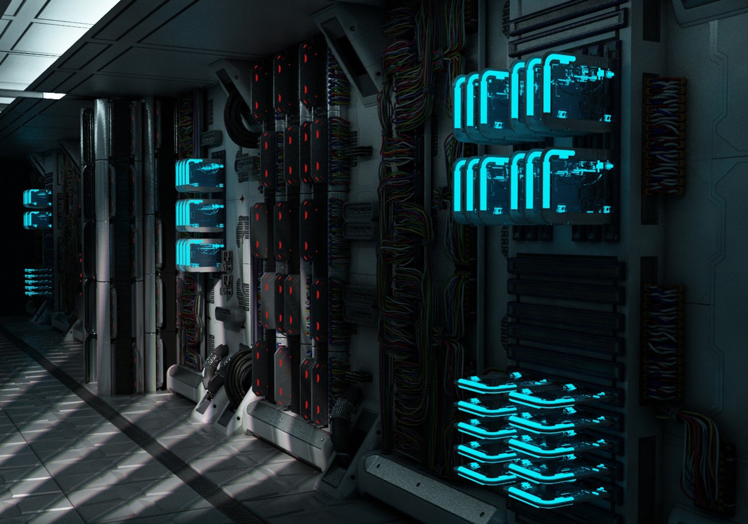 3d model server room corridor