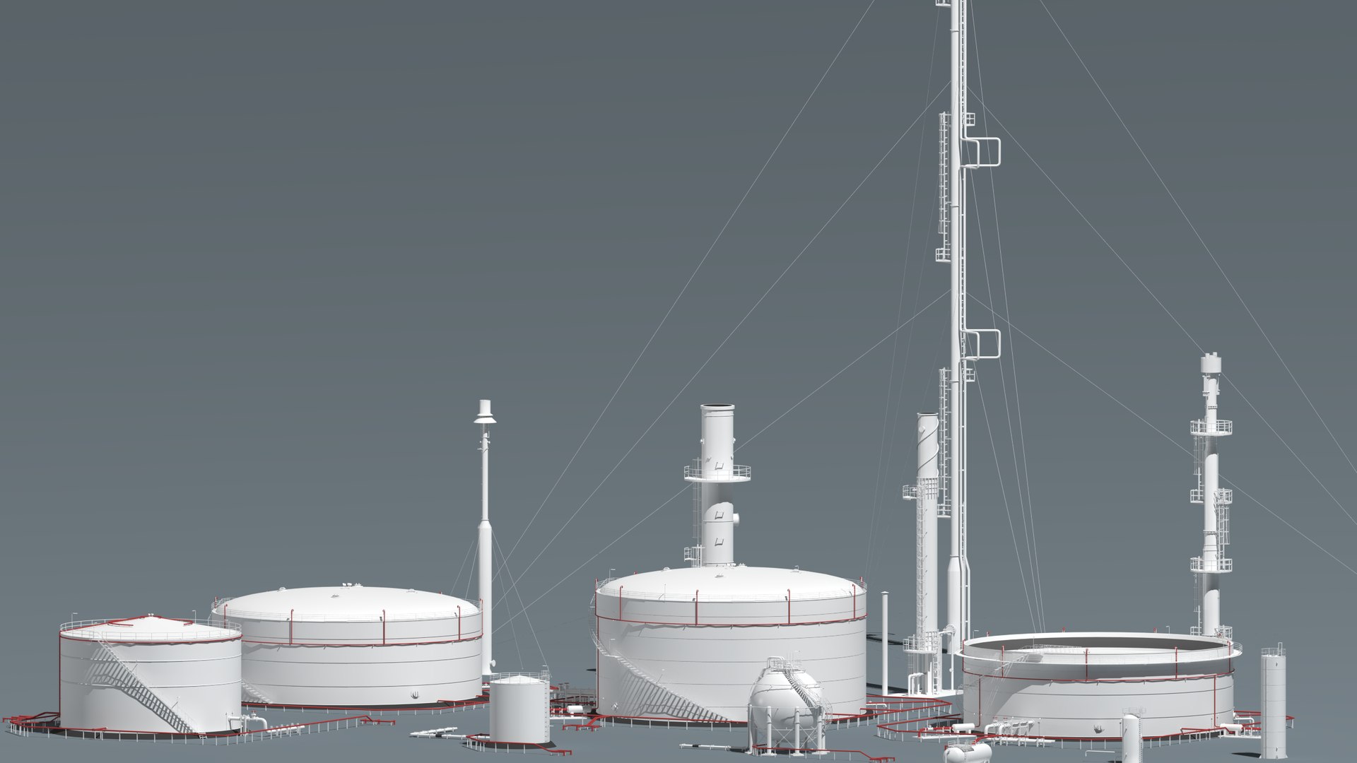 3D oil tanks flare stacks model - TurboSquid 1572547