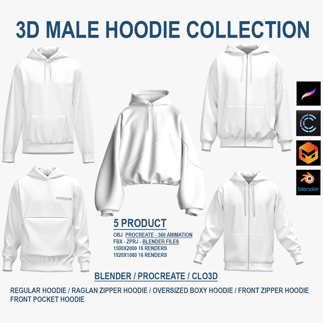 Male Hoodie Collection 3D Model - TurboSquid 2281469