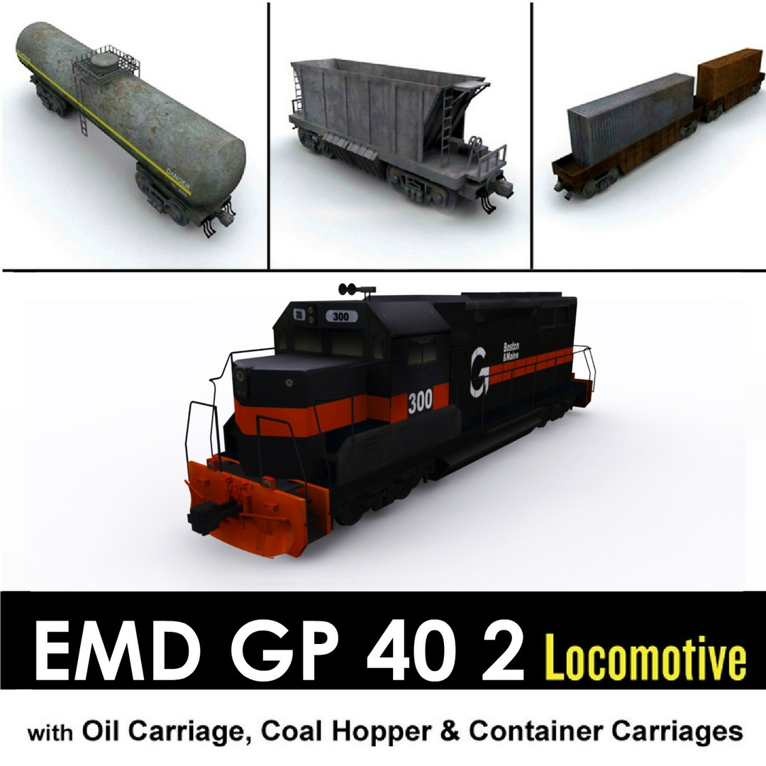 EMD GP40 With Cargo Carriages 3D Model - TurboSquid 2102311