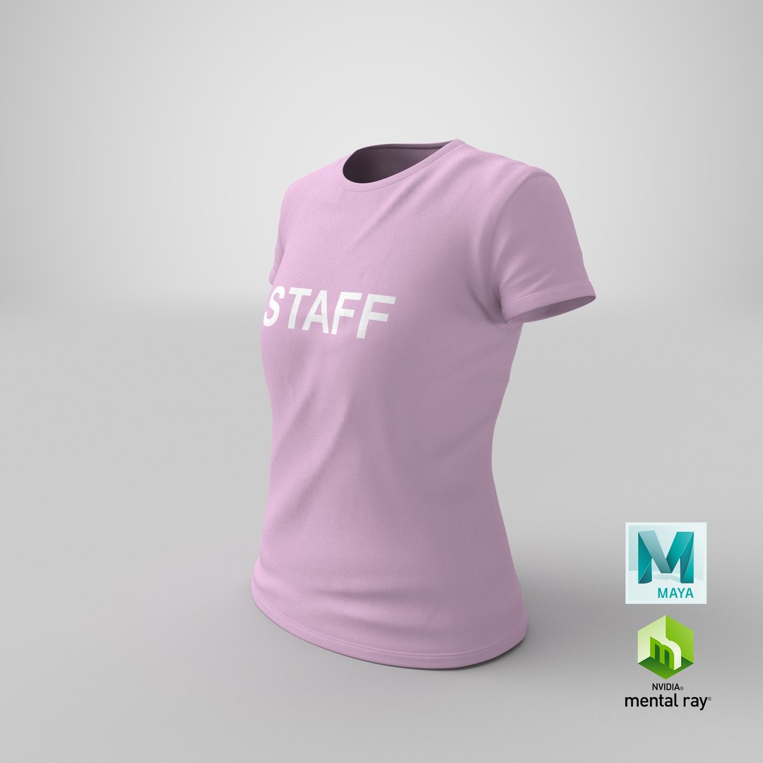 3D Female Crew Neck Worn Pink Staff 02(1) - TurboSquid 1731330