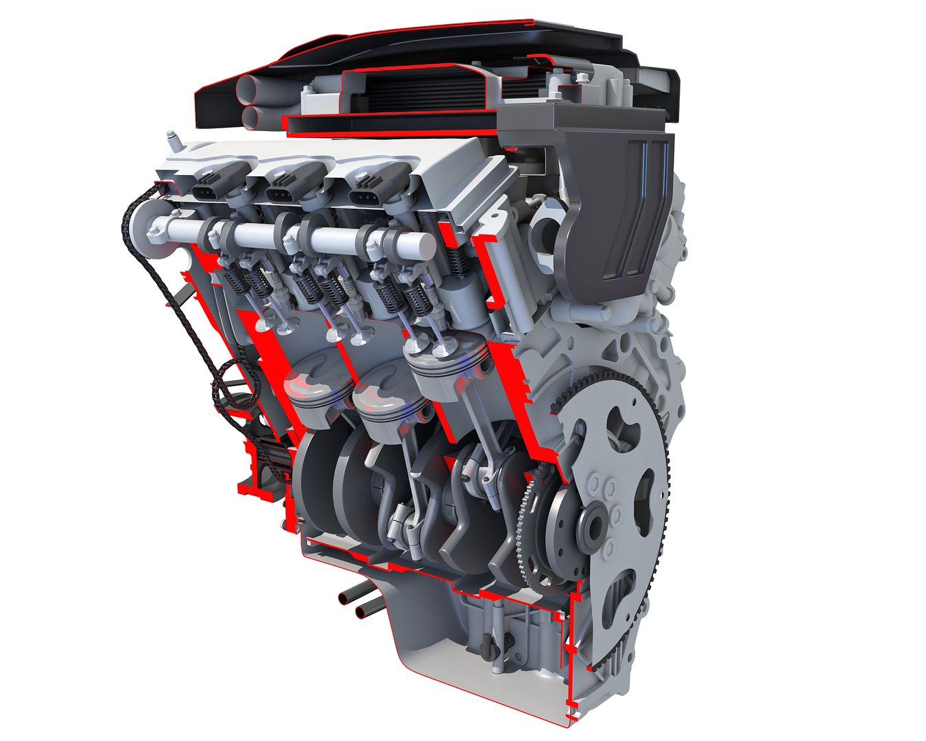 V6 Car Engine Cutaway Model - TurboSquid 1338666