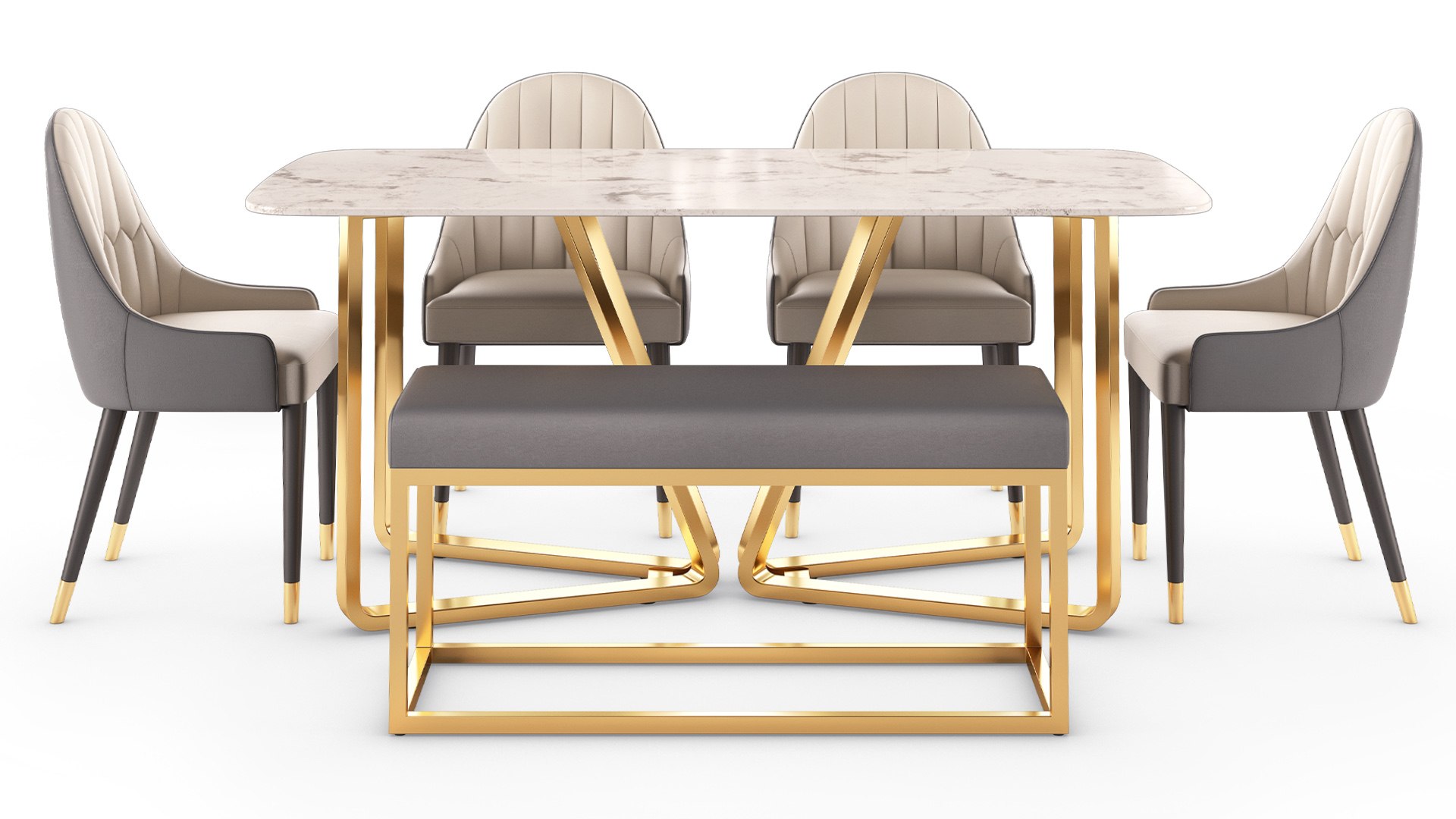Modern Rectangle Faux Marble Dining Table Gold Set Model - TurboSquid ...