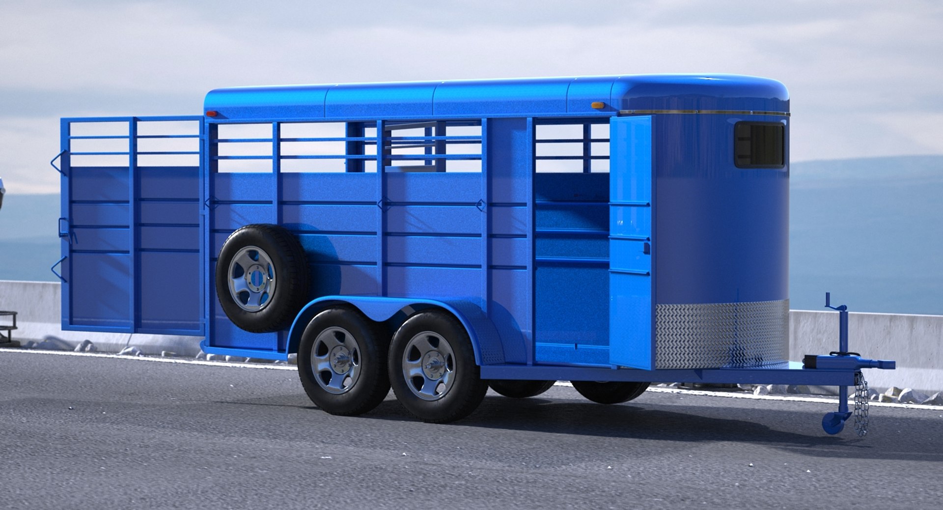 3D Horse Slant Blue Trailer - TurboSquid 1273283