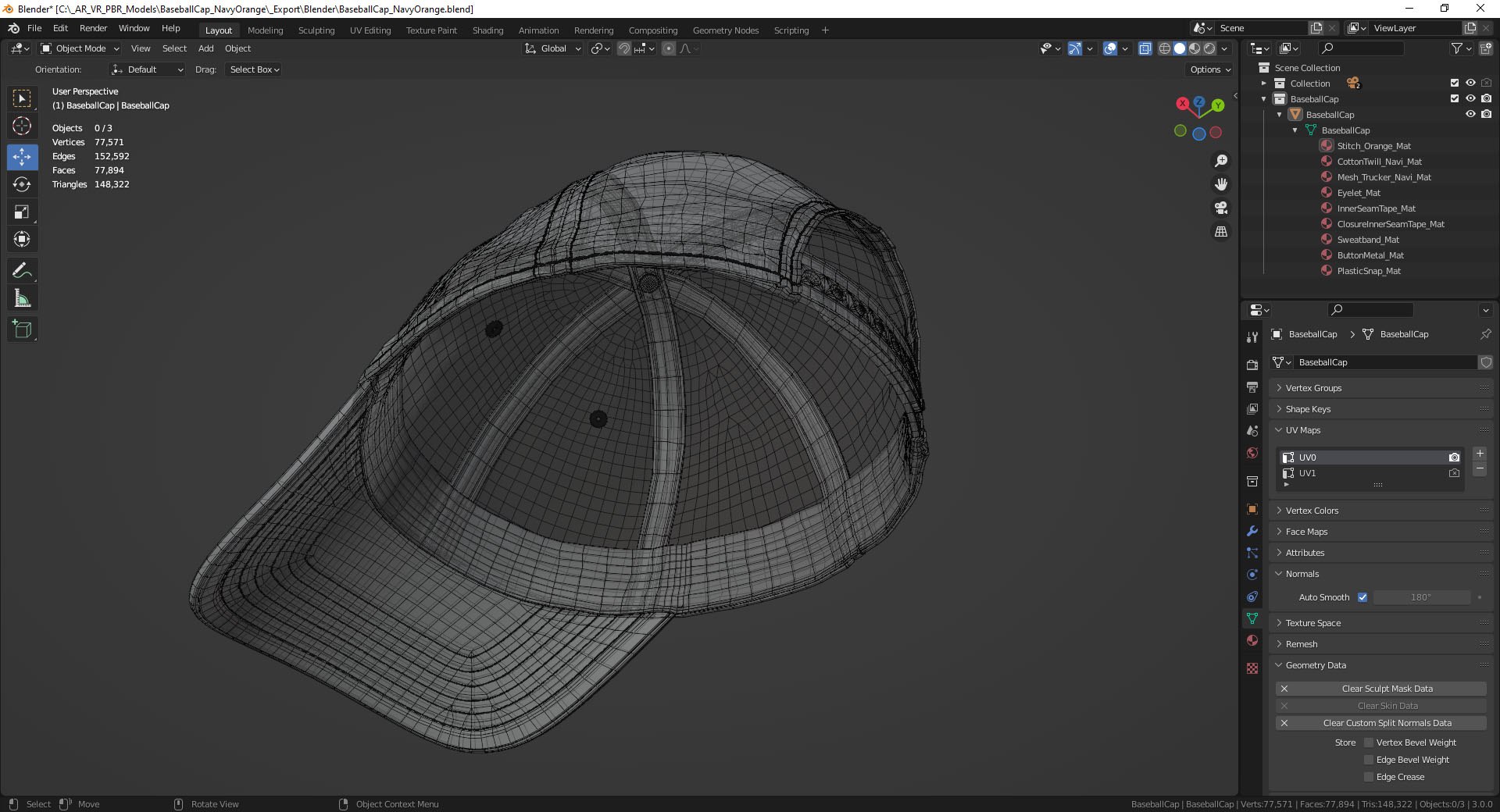 Baseball Cap Navi Multi-Material with Tiling Textures 3D - TurboSquid ...