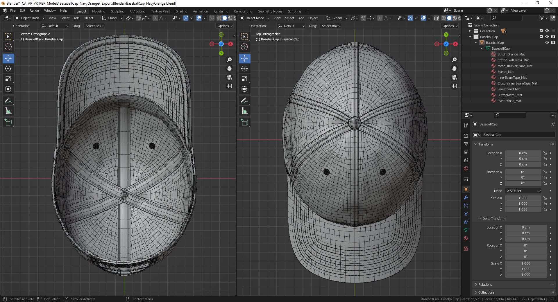 Baseball Cap Navi Multi-Material with Tiling Textures 3D - TurboSquid ...