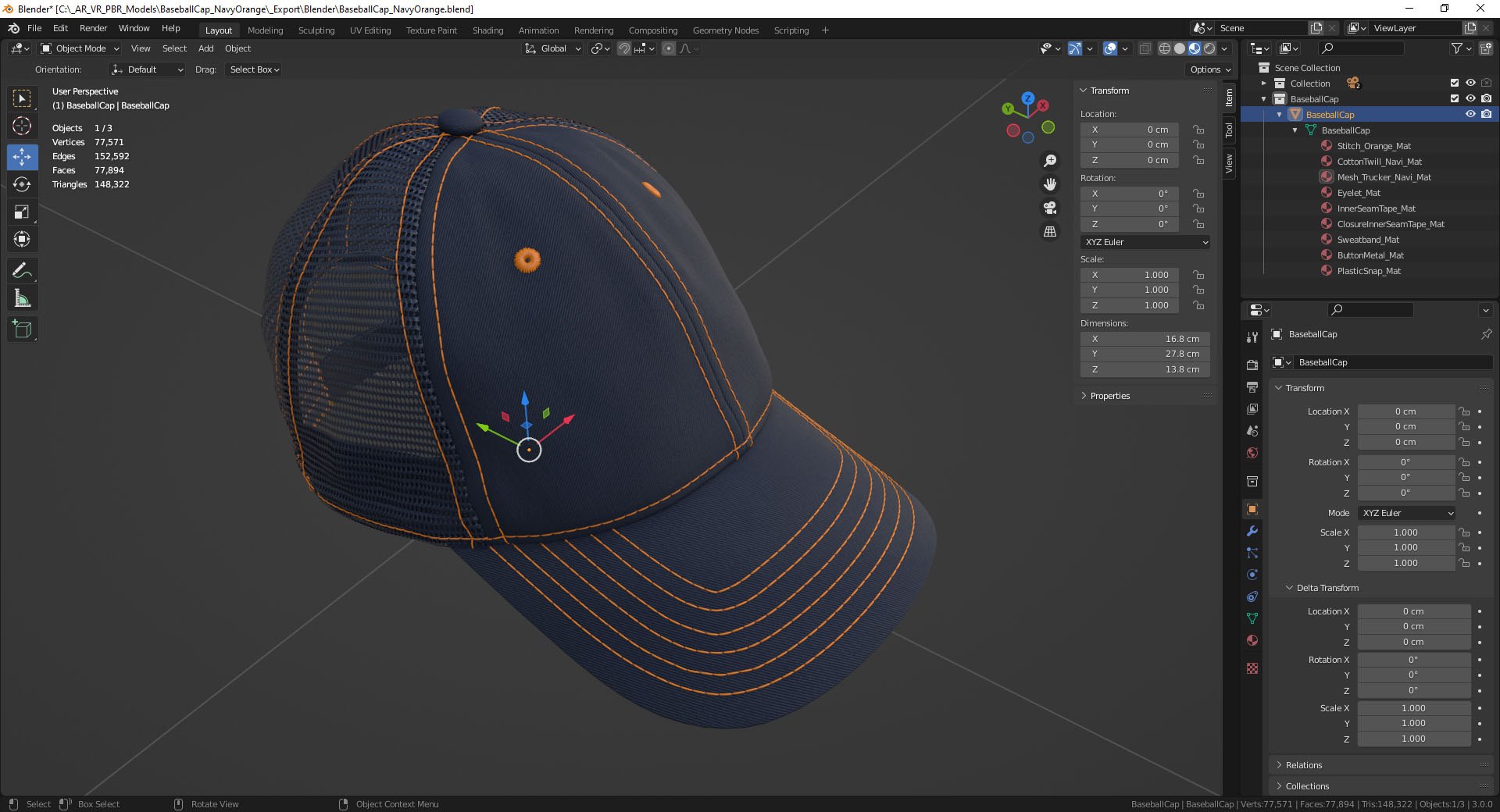 Baseball Cap Navi Multi-Material with Tiling Textures 3D - TurboSquid ...