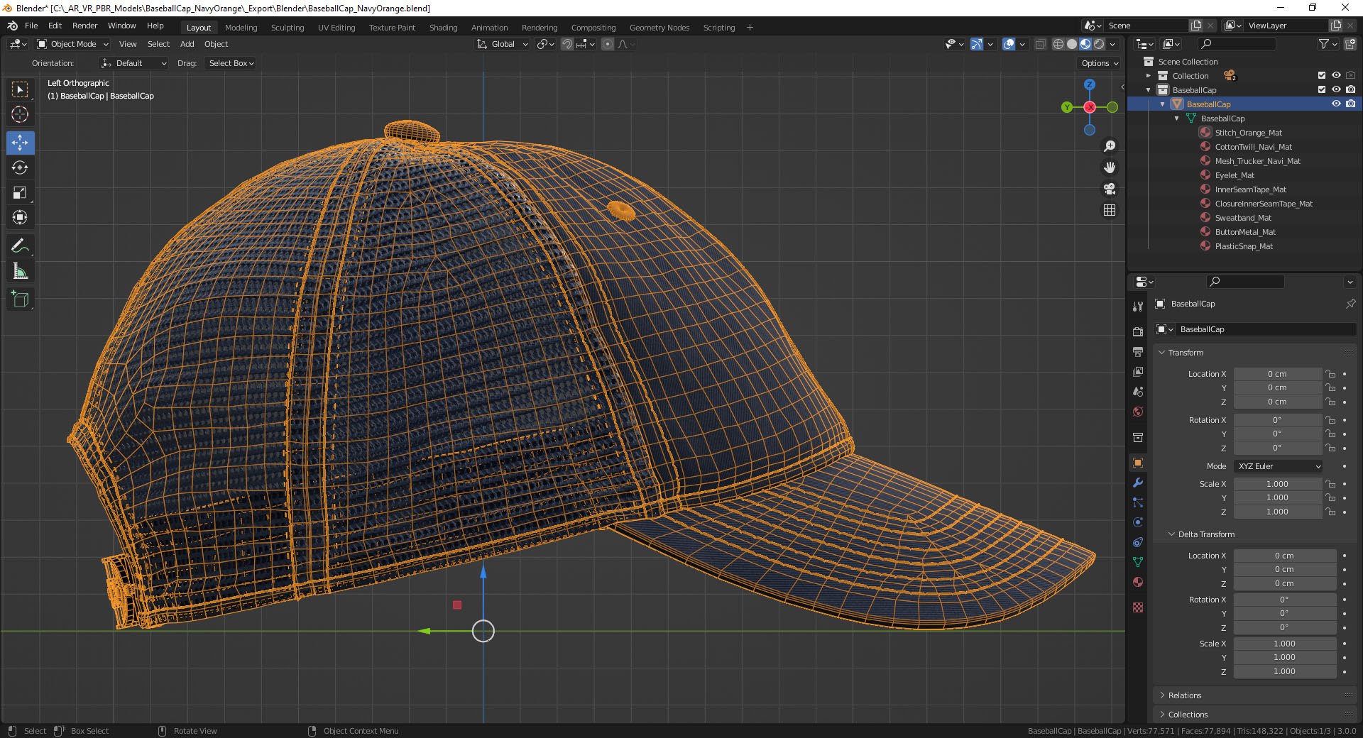 Baseball Cap Navi Multi-Material with Tiling Textures 3D - TurboSquid ...
