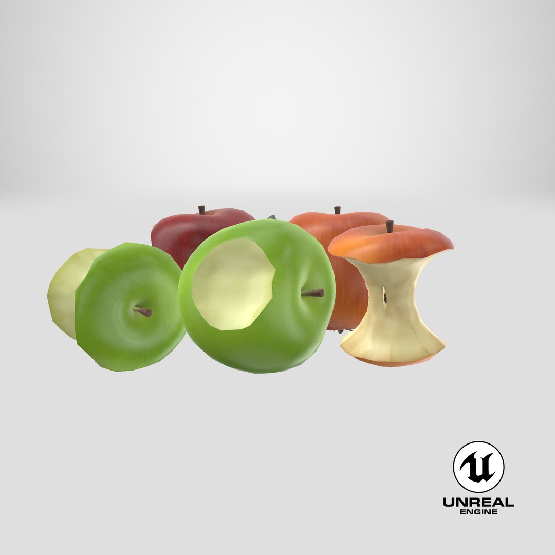 3D Cartoon Bitten Apple and Apple Core Set model - TurboSquid 2086495