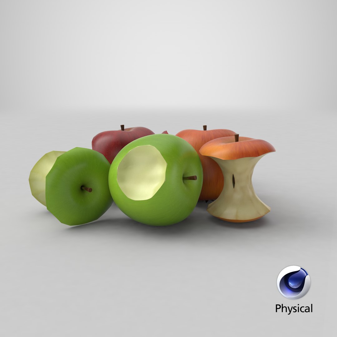 3D Cartoon Bitten Apple and Apple Core Set model - TurboSquid 2086495