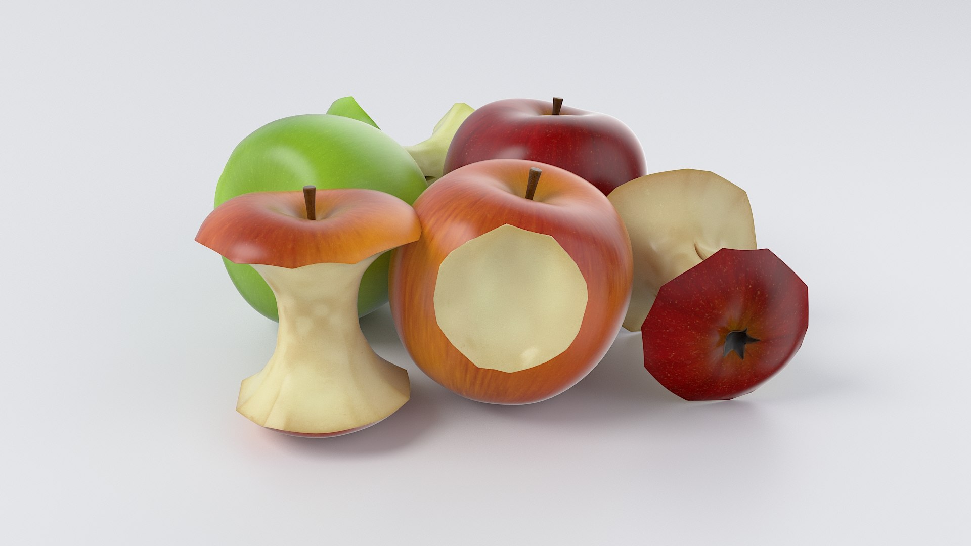 3D Cartoon Bitten Apple and Apple Core Set model - TurboSquid 2086495