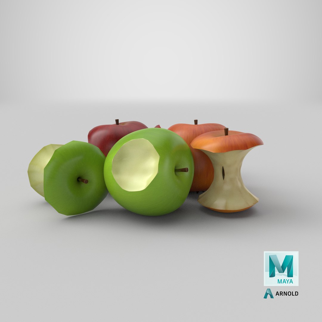 3D Cartoon Bitten Apple and Apple Core Set model - TurboSquid 2086495