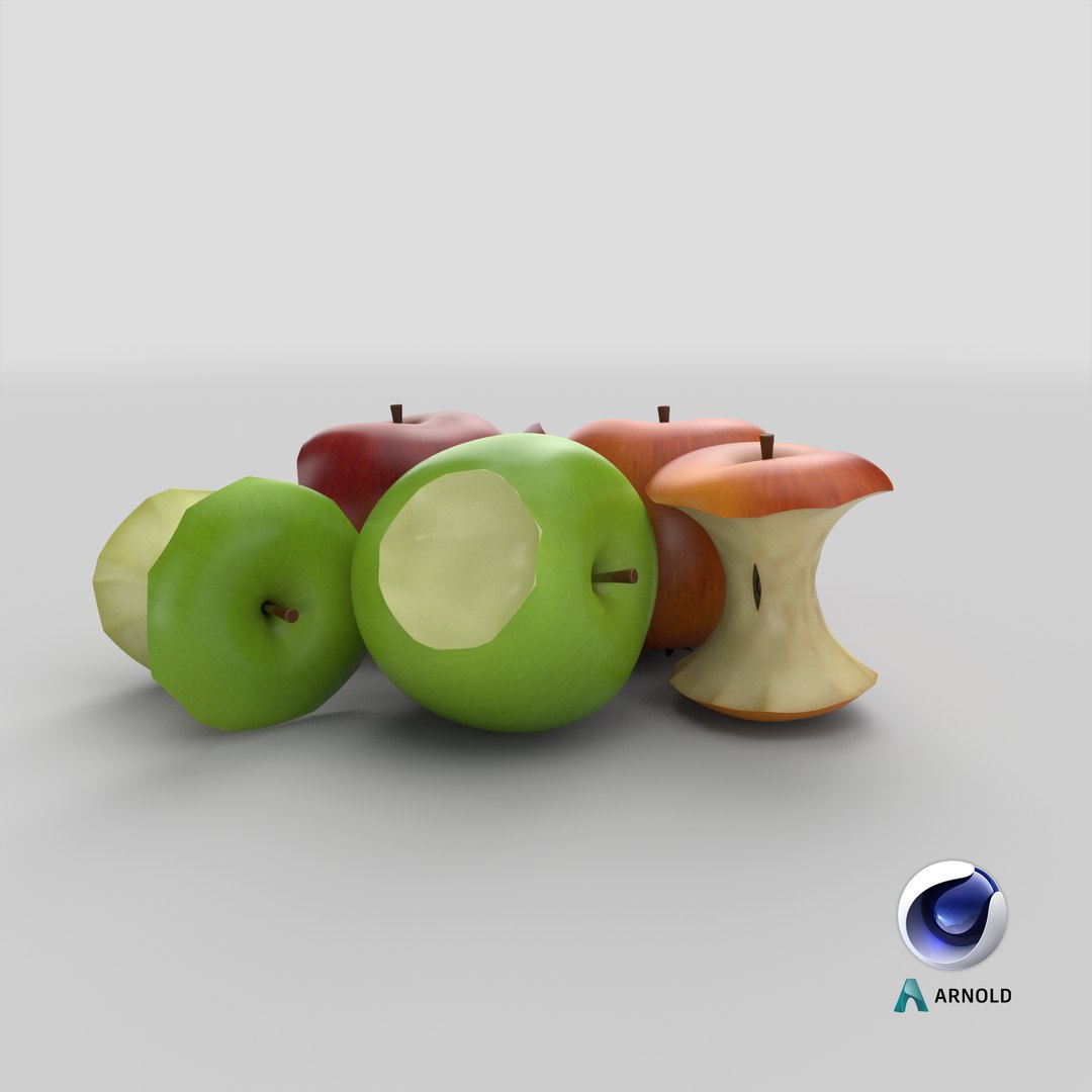 3D Cartoon Bitten Apple and Apple Core Set model - TurboSquid 2086495