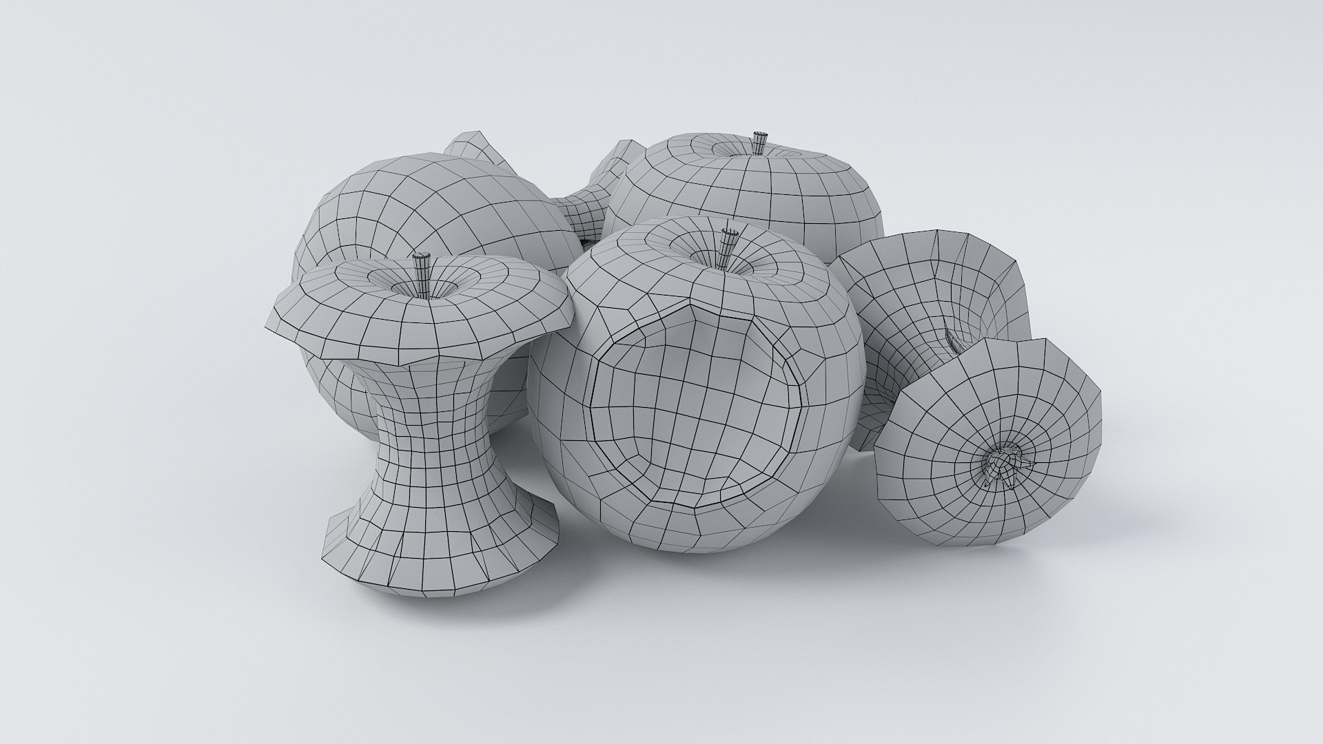 3D Cartoon Bitten Apple and Apple Core Set model - TurboSquid 2086495