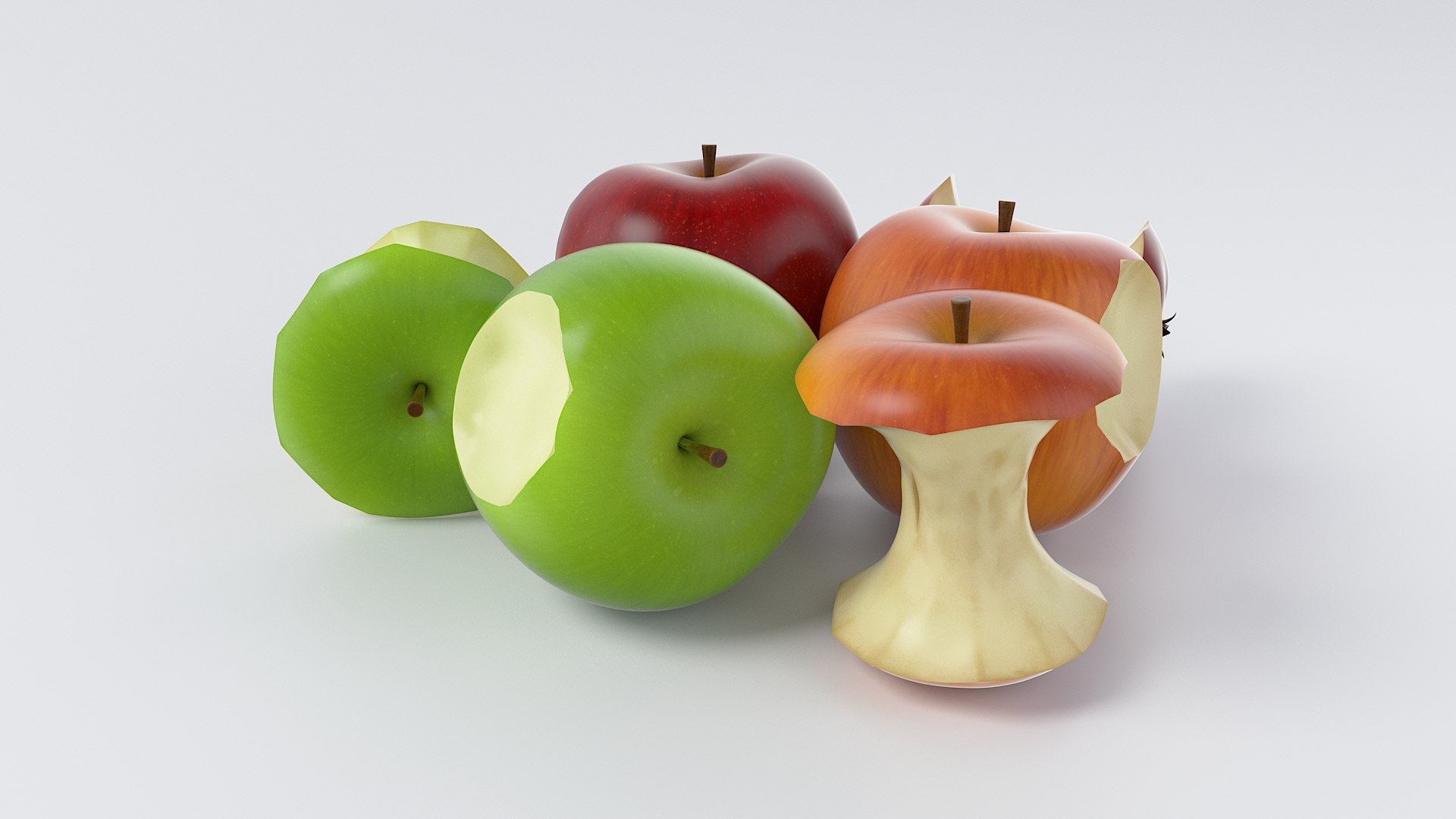 3D Cartoon Bitten Apple and Apple Core Set model - TurboSquid 2086495