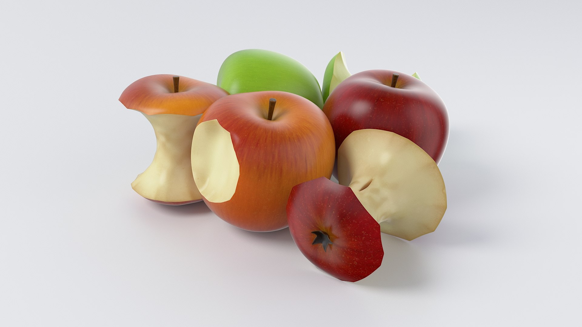 3D Cartoon Bitten Apple and Apple Core Set model - TurboSquid 2086495