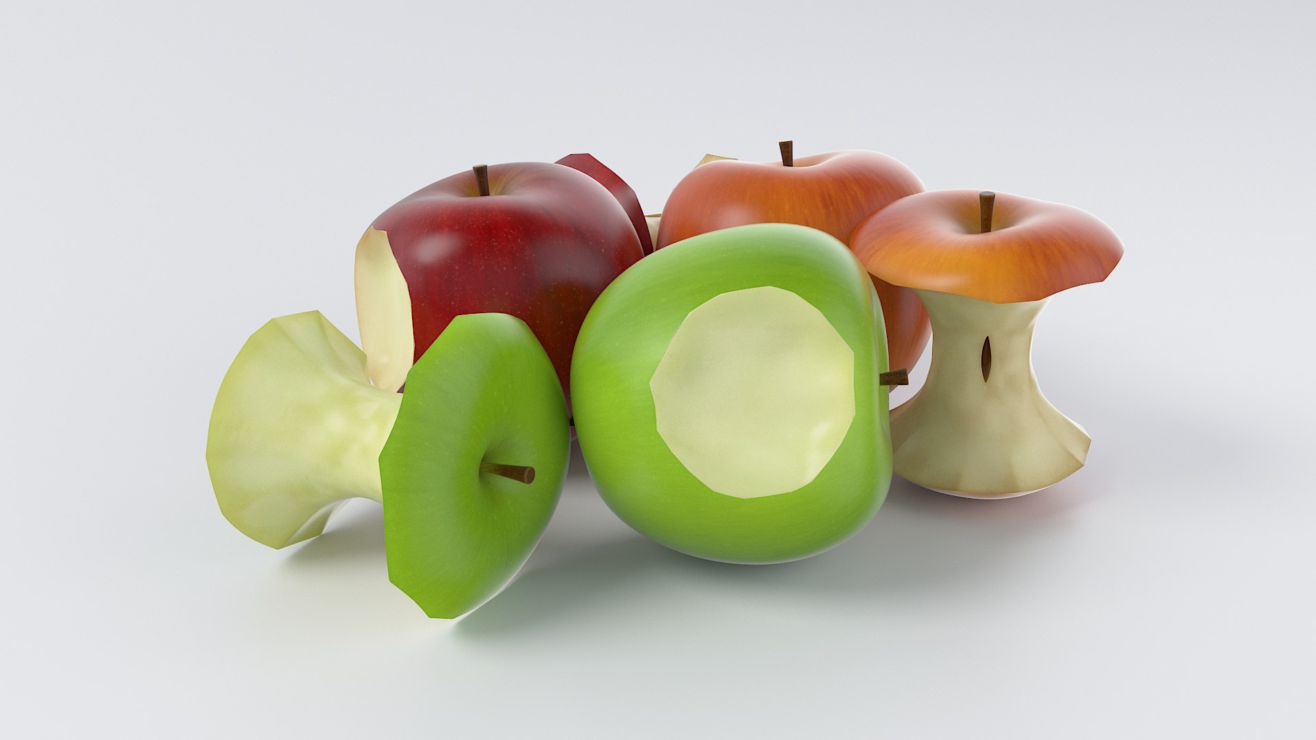 3D Cartoon Bitten Apple and Apple Core Set model - TurboSquid 2086495