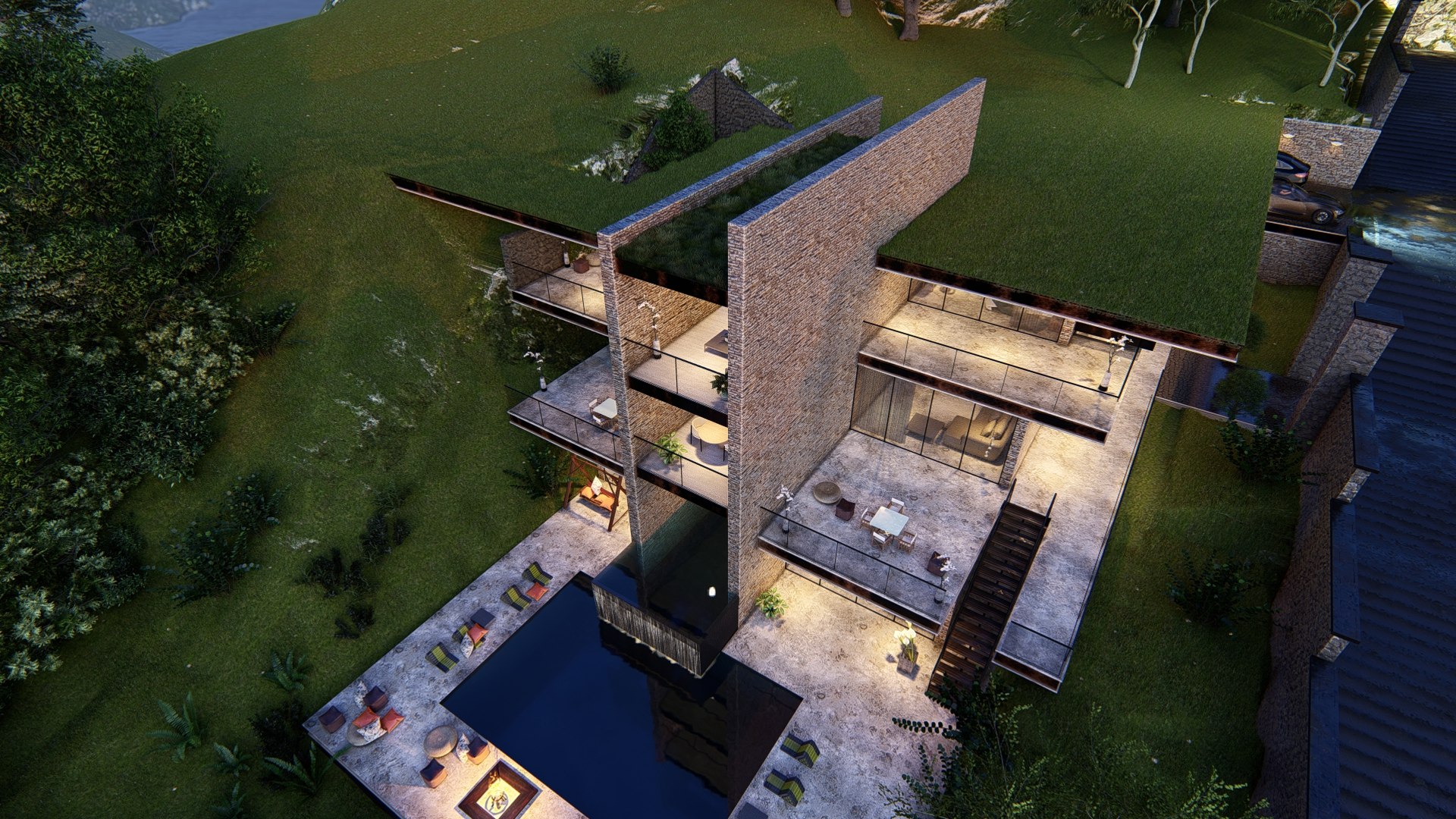 Modern mountain valley house Cliff underground villa Revit Lumion 3D ...