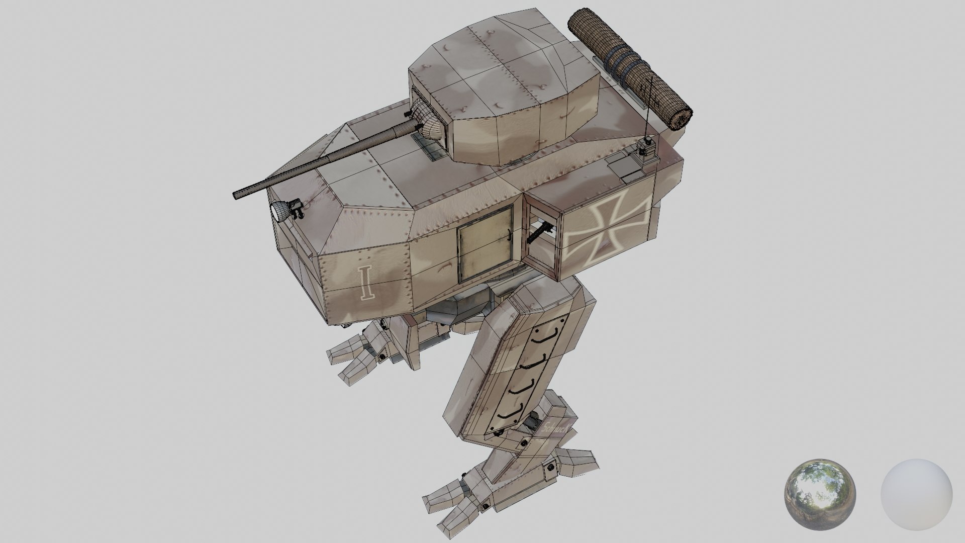 3D Model Panzer Mech Walker With RIG And LOWPOLY Desert Camo ...