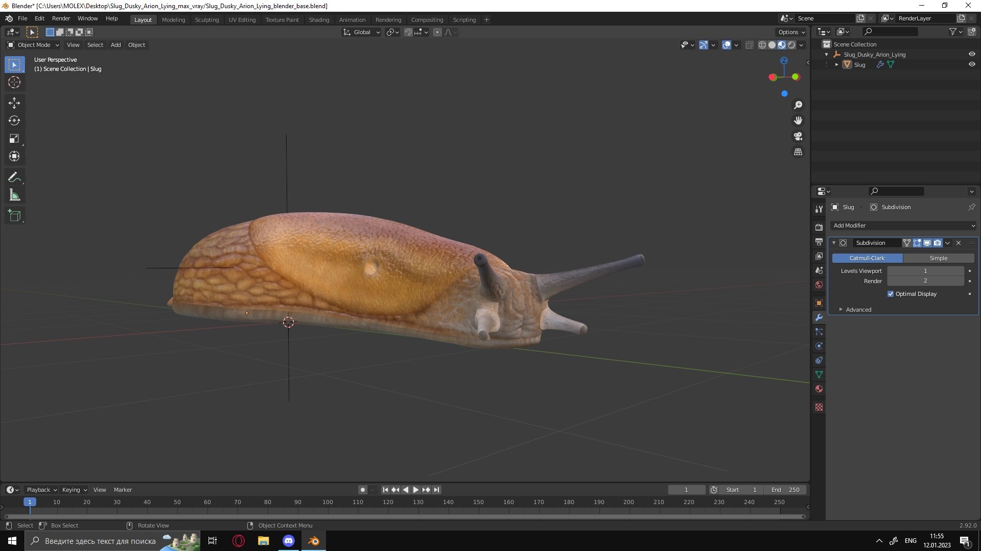 Slug Dusky Arion Lying Model - TurboSquid 2013444